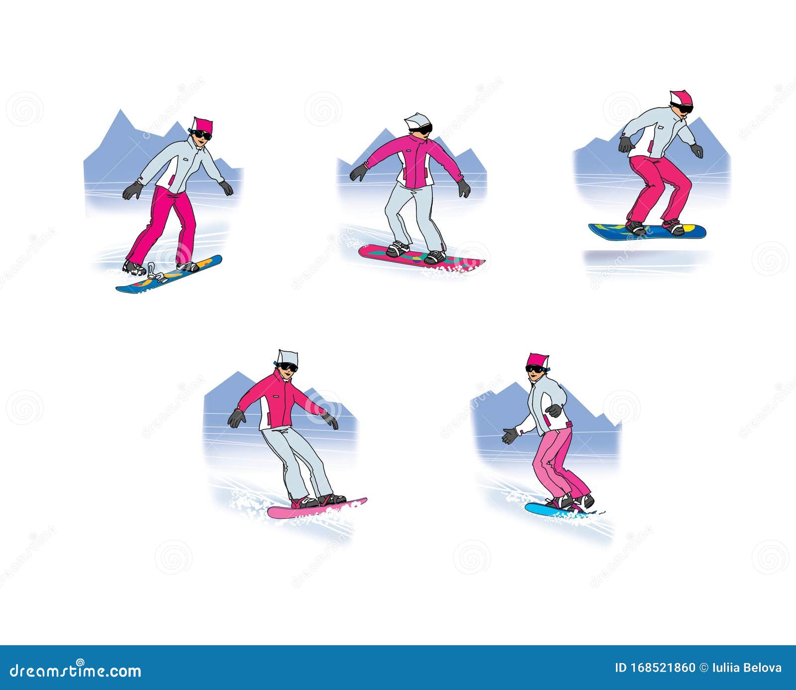 Basic Snowboarding Movements for Learning Stock Illustration ...