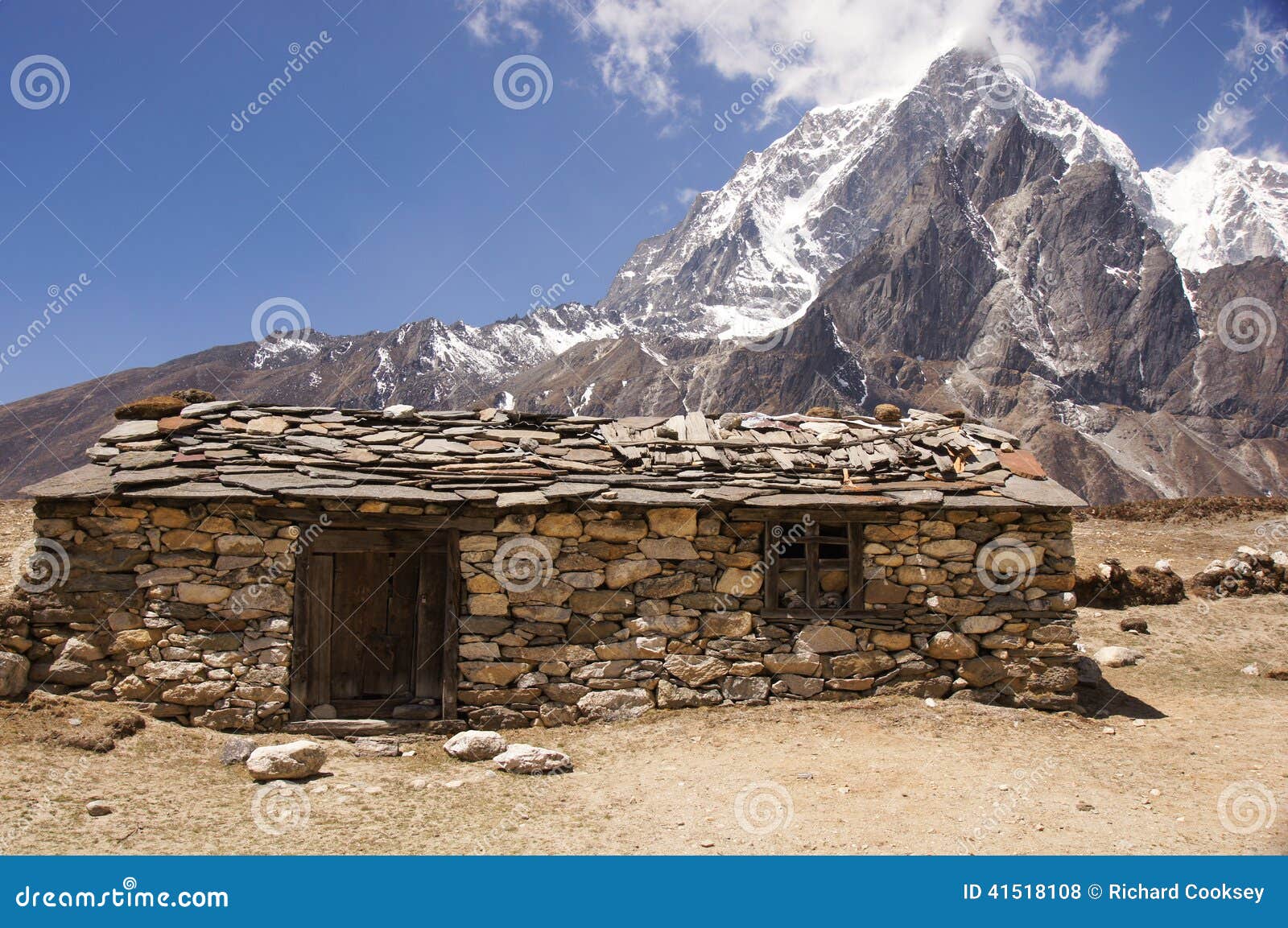 Basic Stone Cabin and Mountain Stock Photo - Image of himalayas, home ...