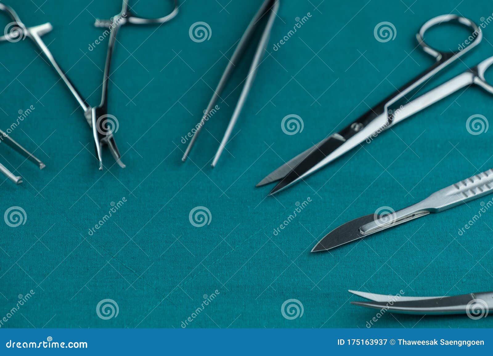 Basic Surgical Instrument Scalpel Forceps Tweezers Scissors Spread on ...