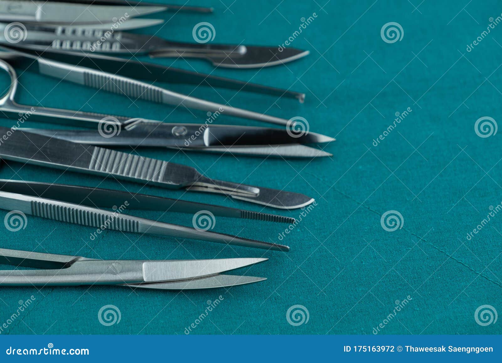Basic Surgical Instrument Scalpel Forceps Tweezers Scissors Spread on ...