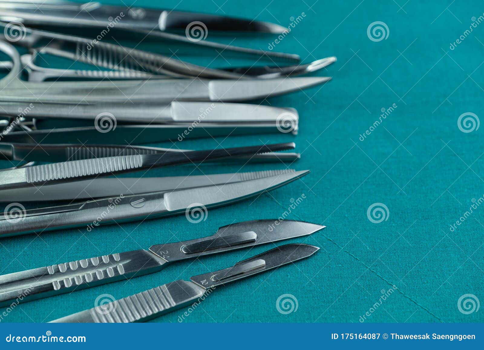 Basic Surgical Instrument Scalpel Forceps Tweezers Scissors Spread on ...