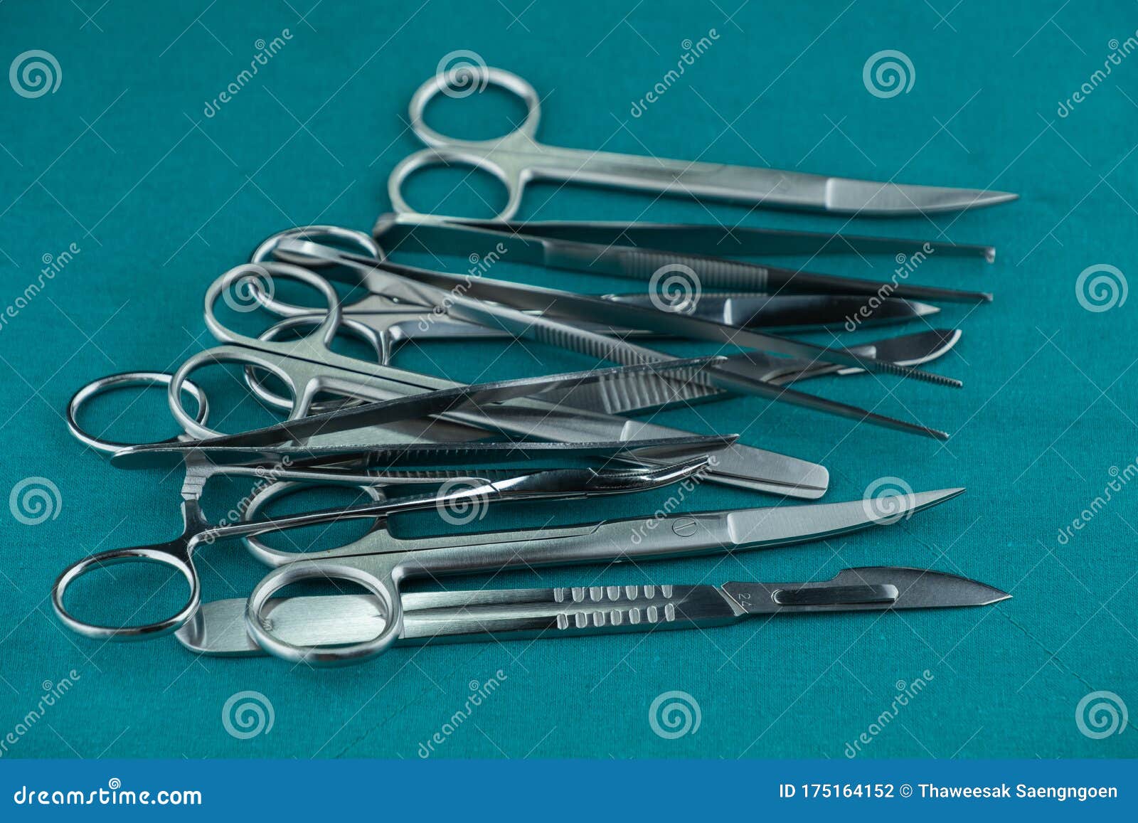 Basic Surgical Instrument Scalpel Forceps Tweezers Scissors Spread on ...