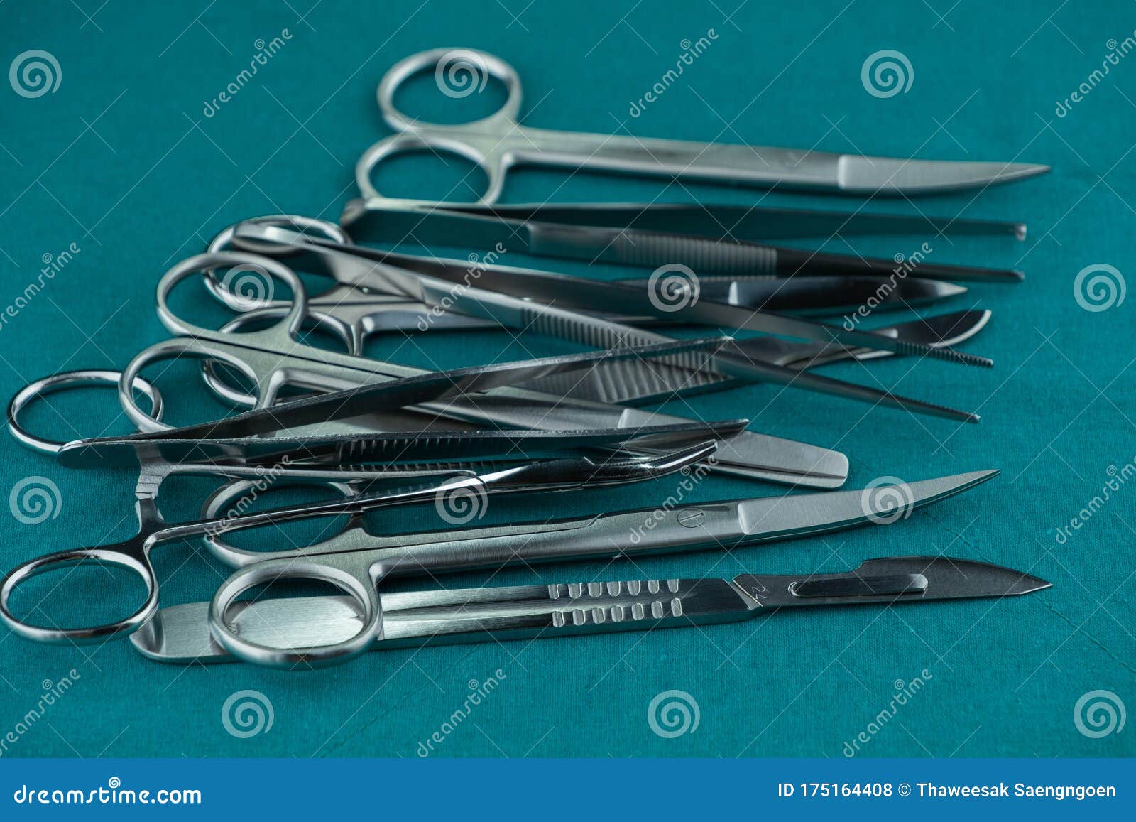 Basic Surgical Instrument Scalpel Forceps Tweezers Scissors Spread on ...