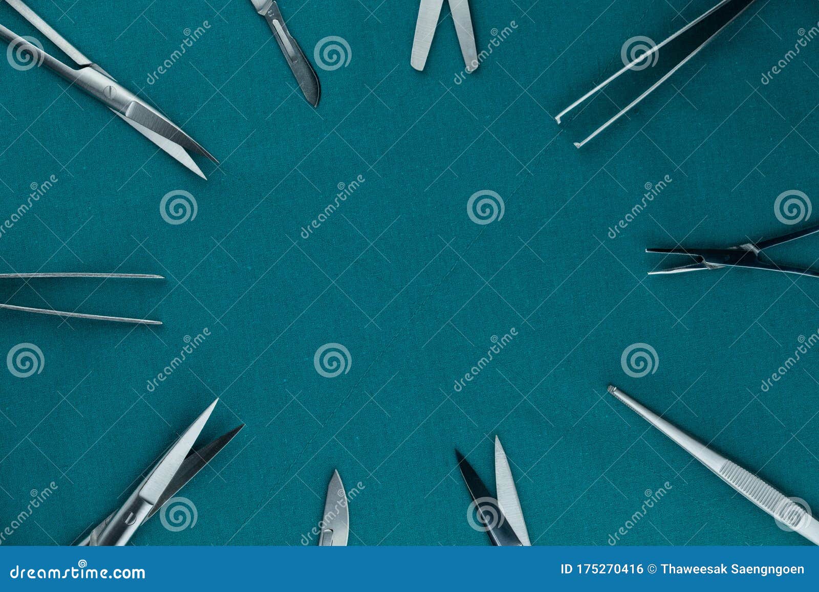 Basic Surgical Instrument Scalpel Forceps Tweezers Scissors Spread on ...