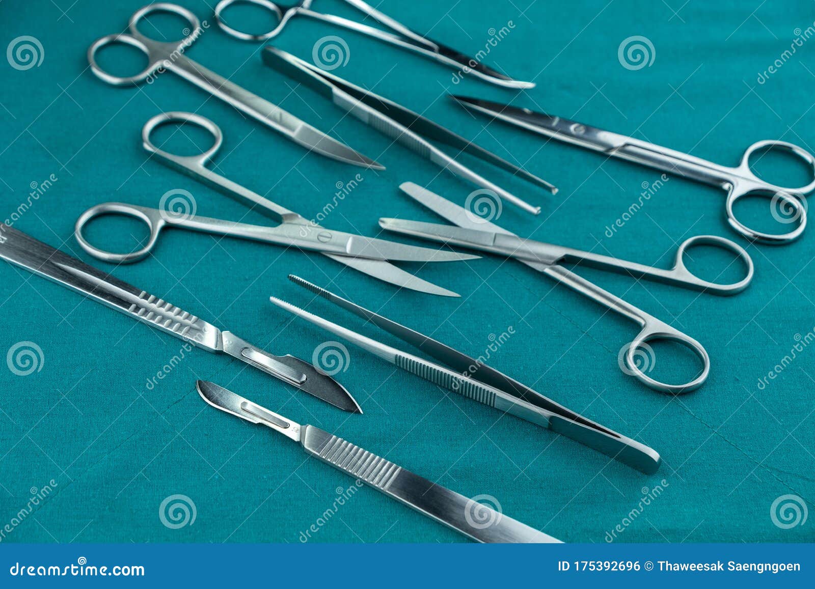 Basic Surgical Instrument Scalpel Forceps Tweezers Scissors Spread on ...