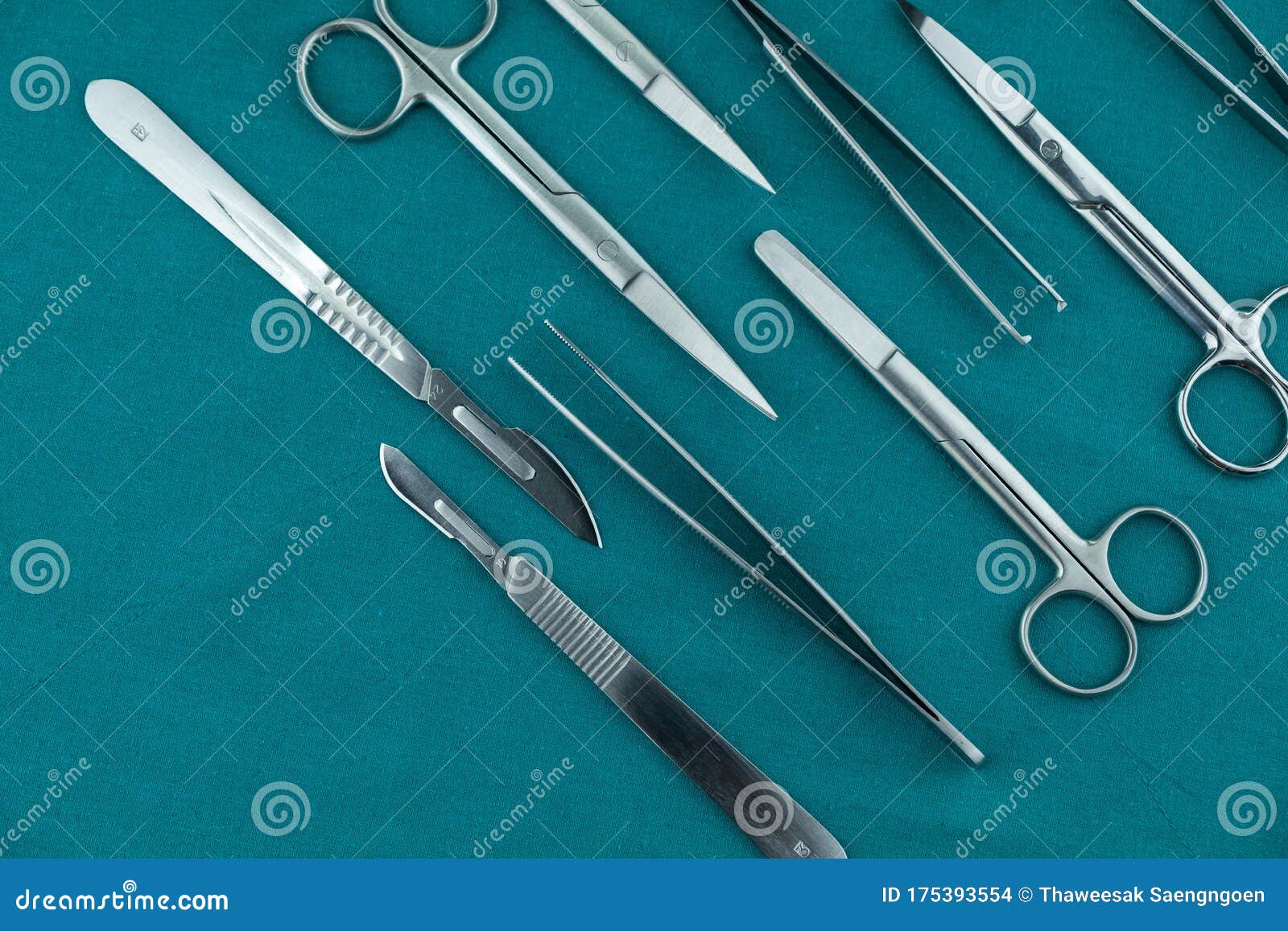 Basic Surgical Instrument Scalpel Forceps Tweezers Scissors Spread on ...