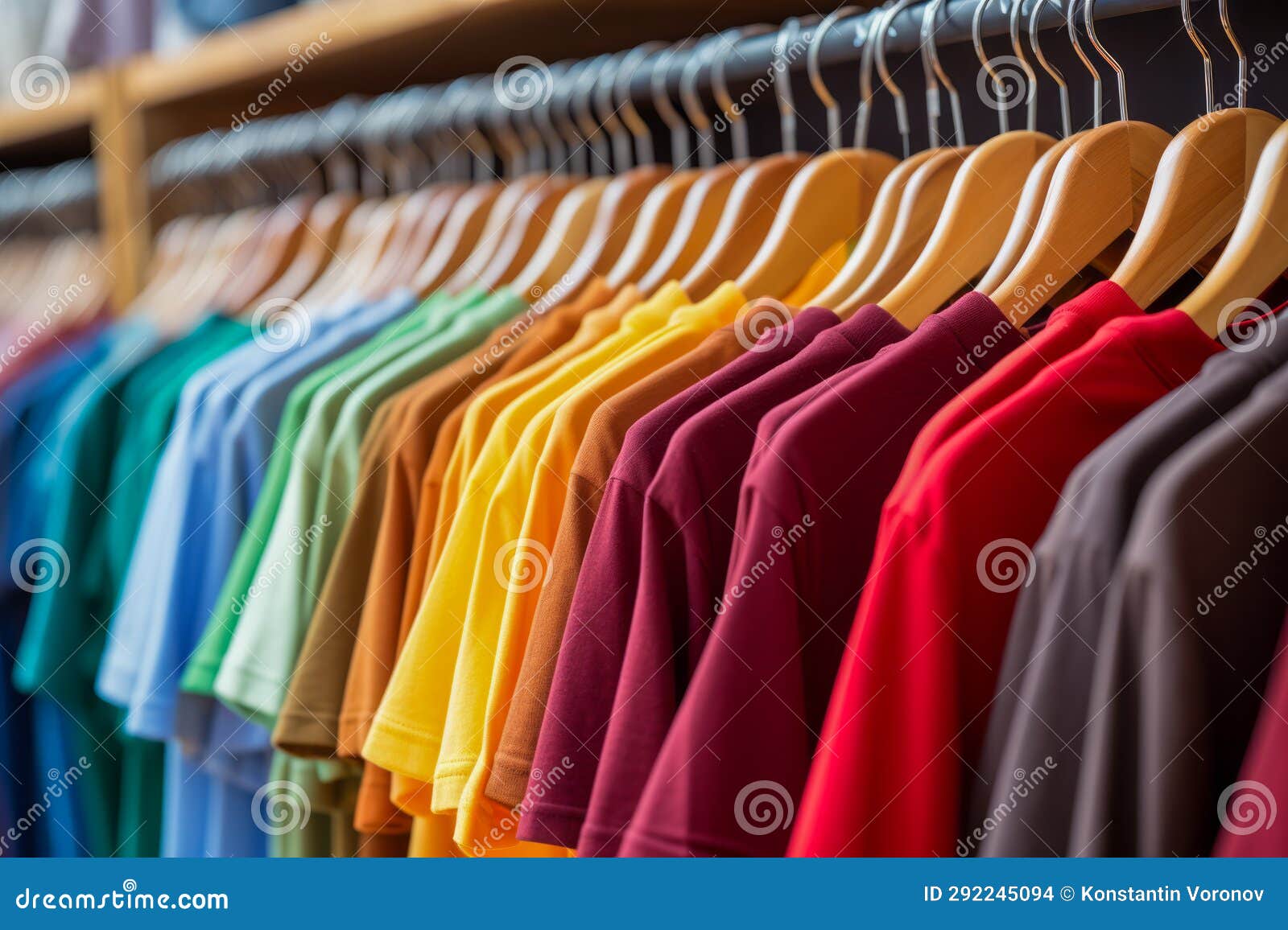 Basic T-shirts of Different Colors on a Hanger in the Store Close-up ...