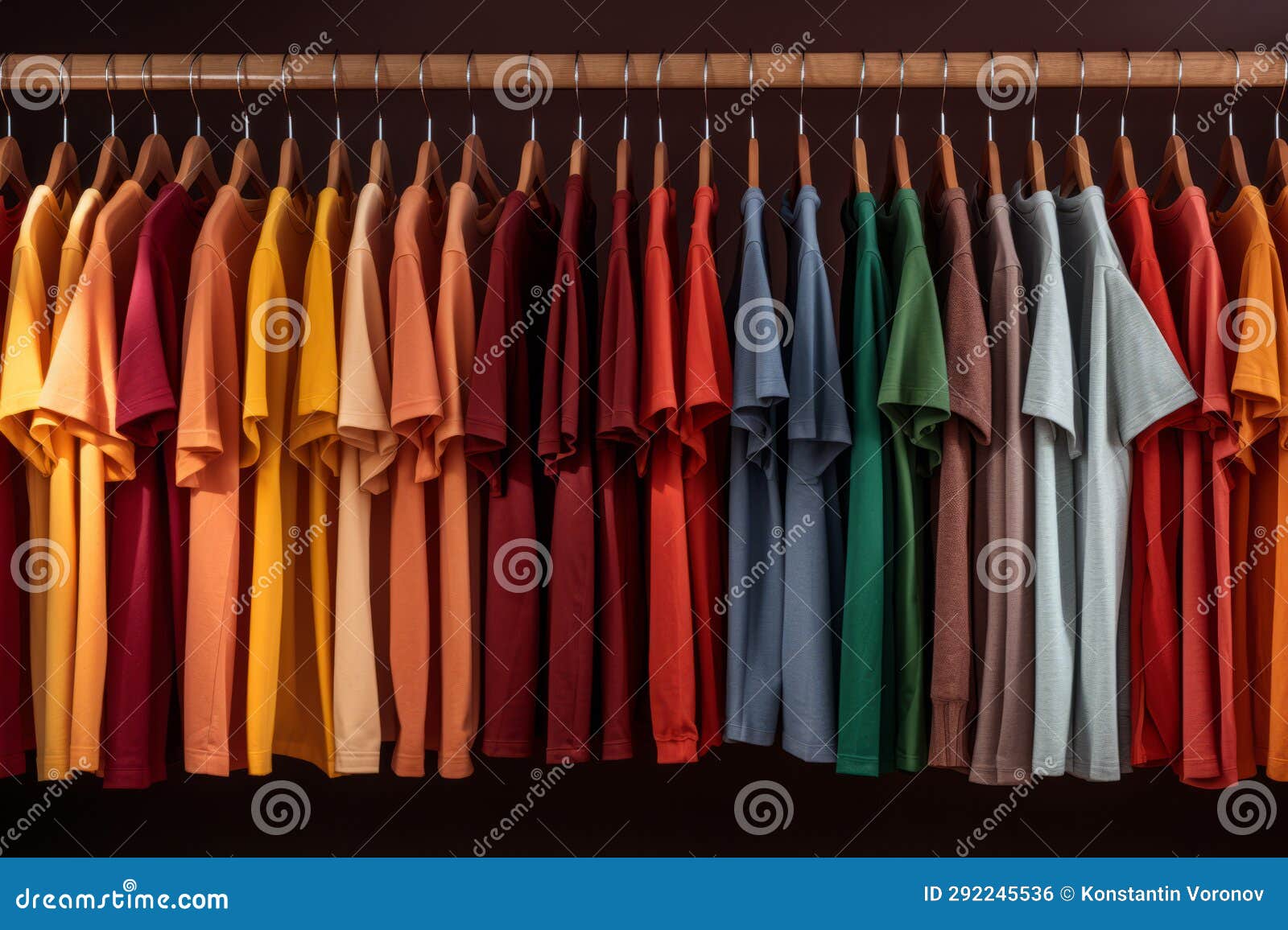 Basic T-shirts of Different Colors on a Hanger in the Store Close-up ...