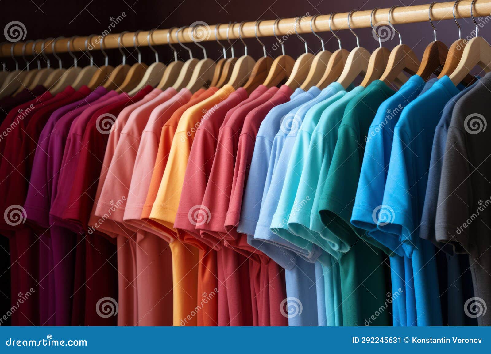 Basic T-shirts of Different Colors on a Hanger in the Store Close-up ...