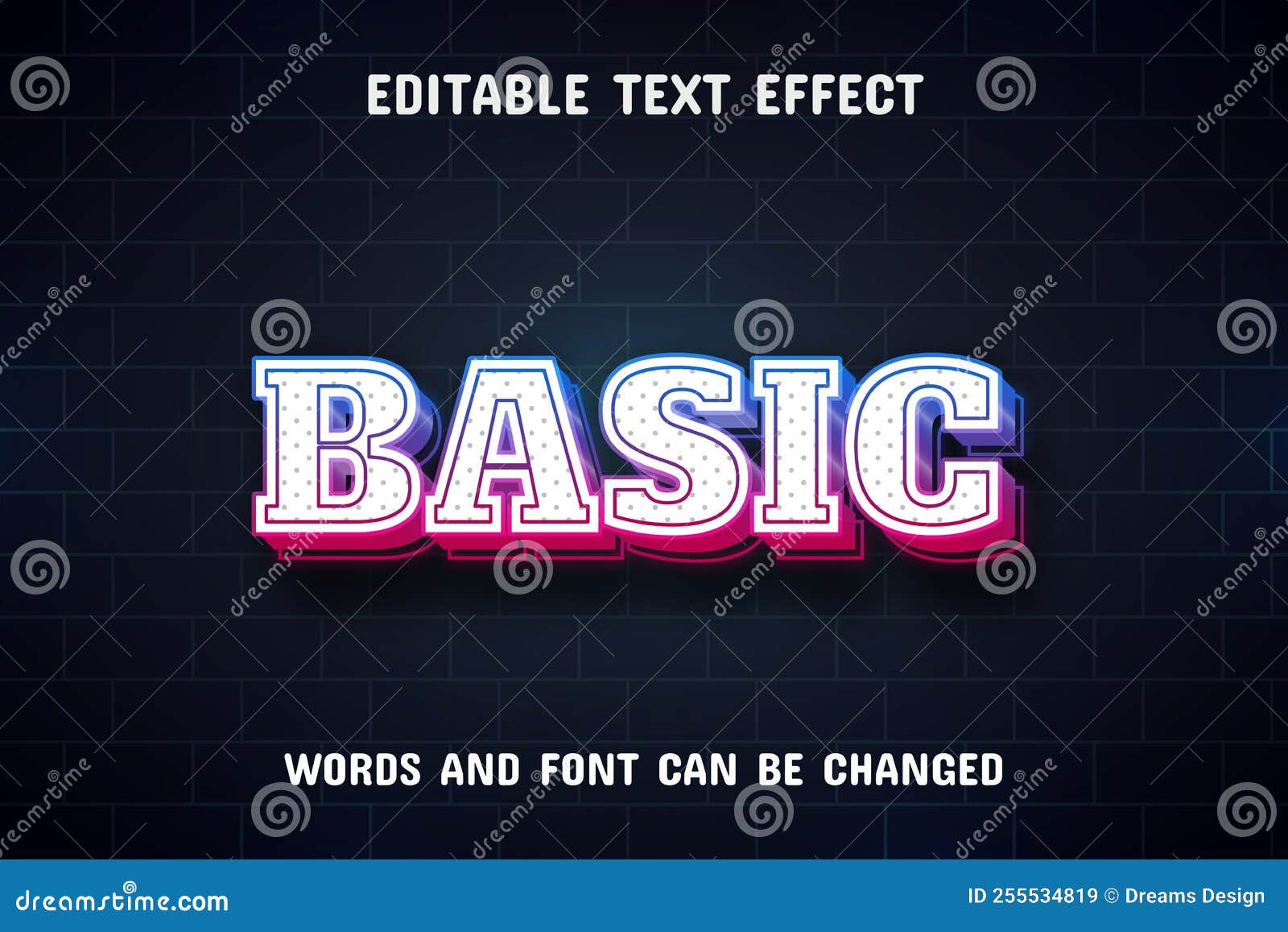 Basic Text - Neon Text Effect Editable Stock Vector - Illustration of ...