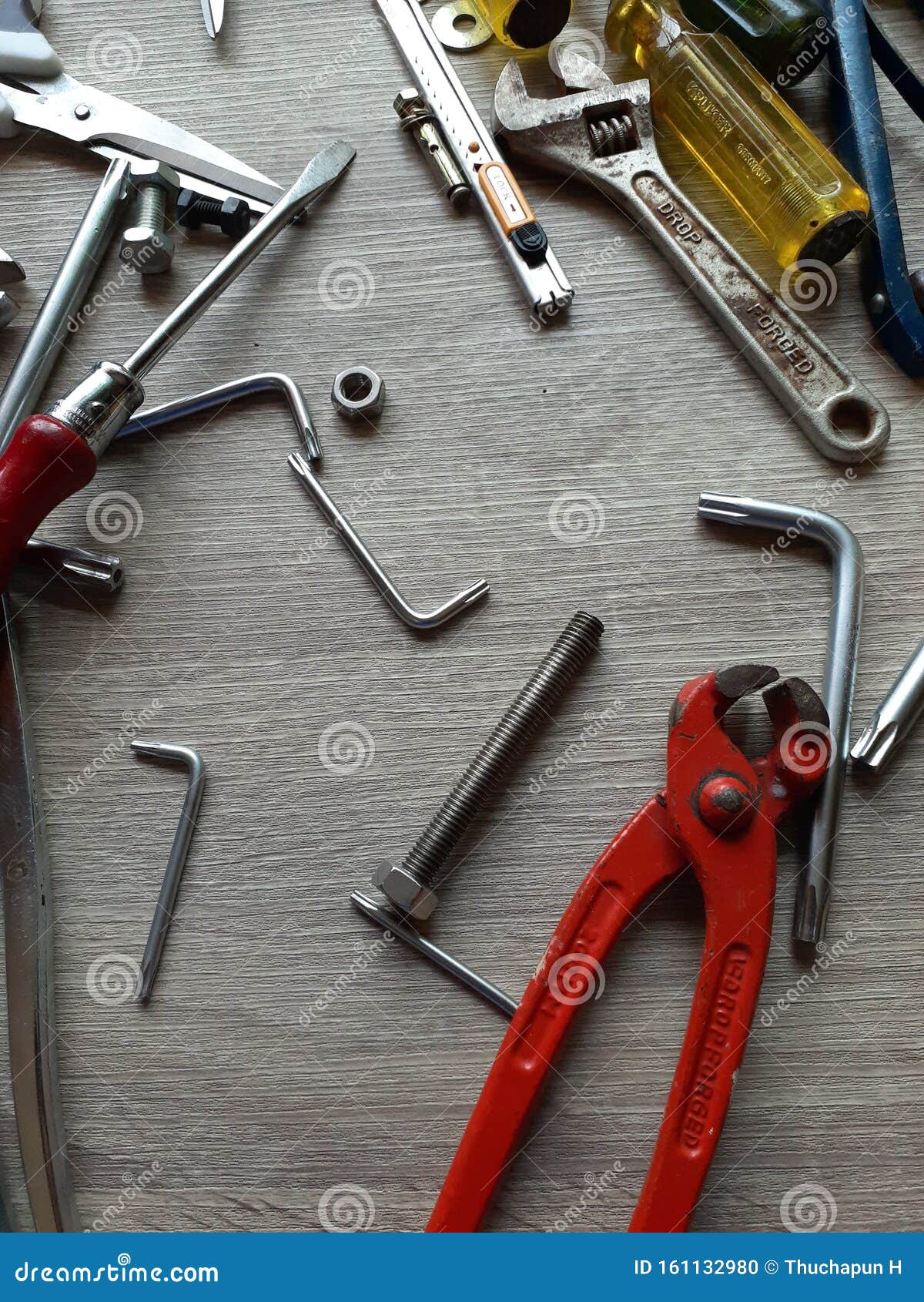 Basic Tools on Desk stock photo. Image of weapon, wood - 161132980