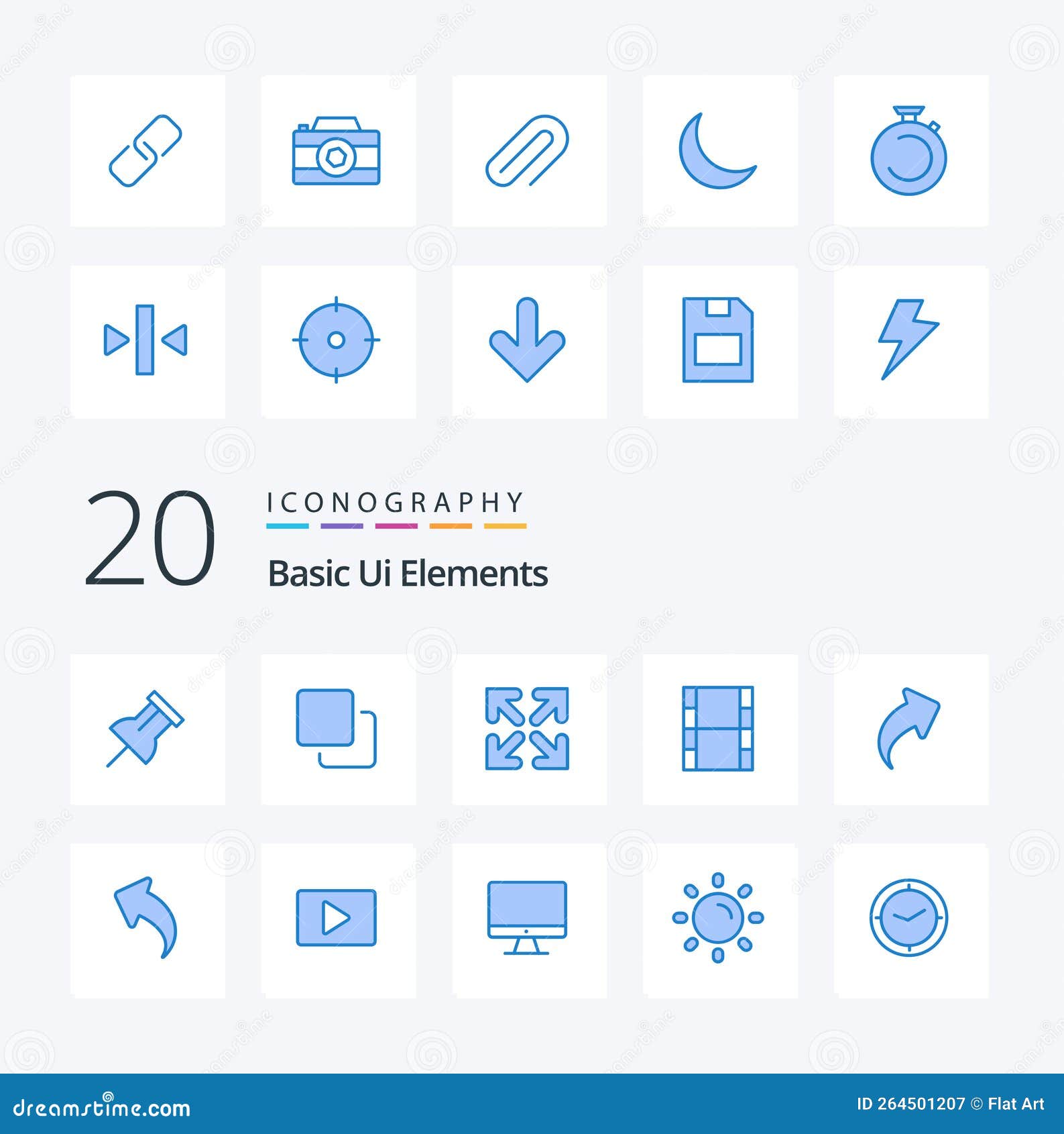 20 Basic Ui Elements Blue Color Icon Pack. Like Arrow. Direction. Direction. Up Stock Vector ...