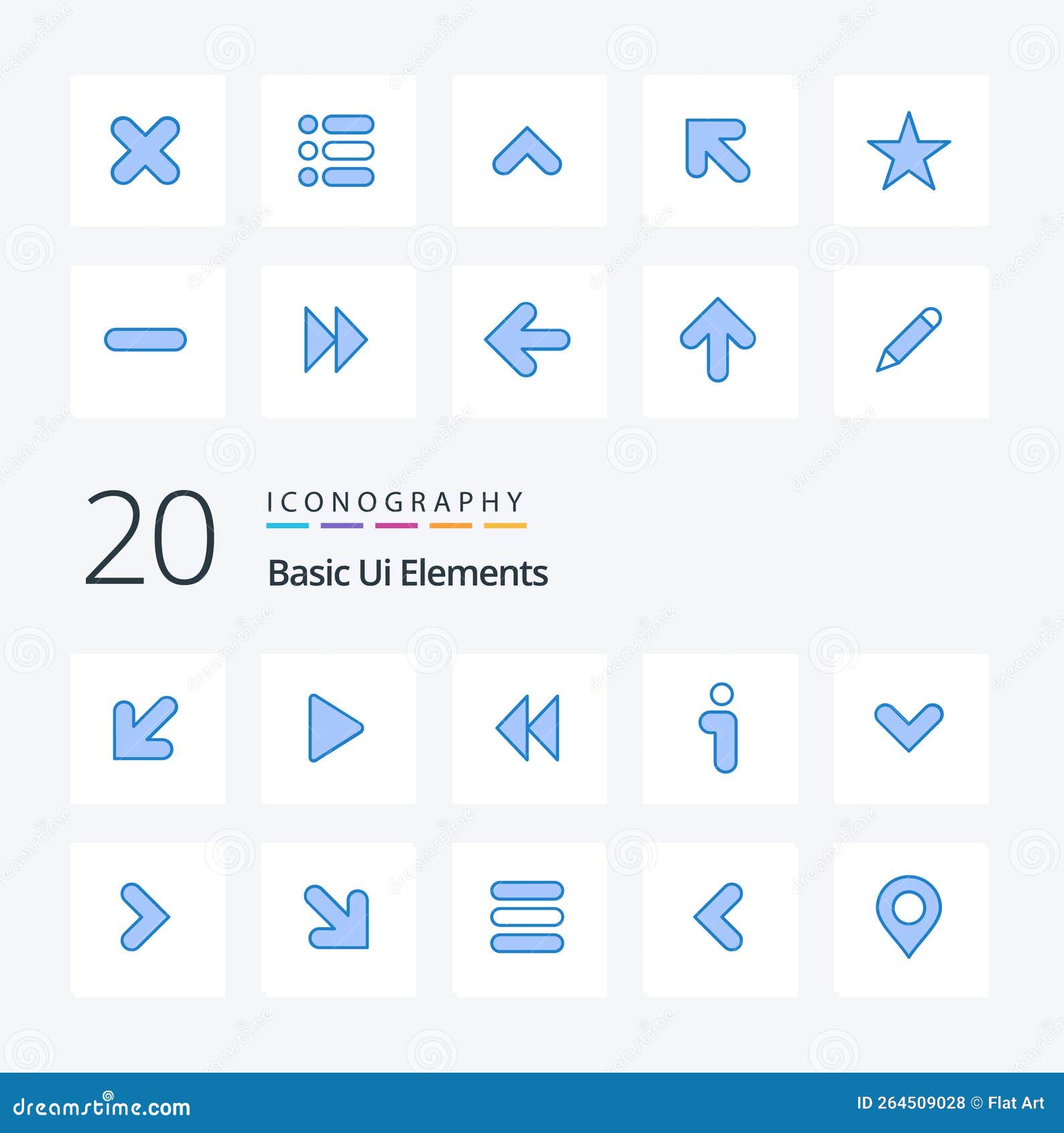 20 Basic Ui Elements Blue Color Icon Pack Like Arrows Interface Control ...