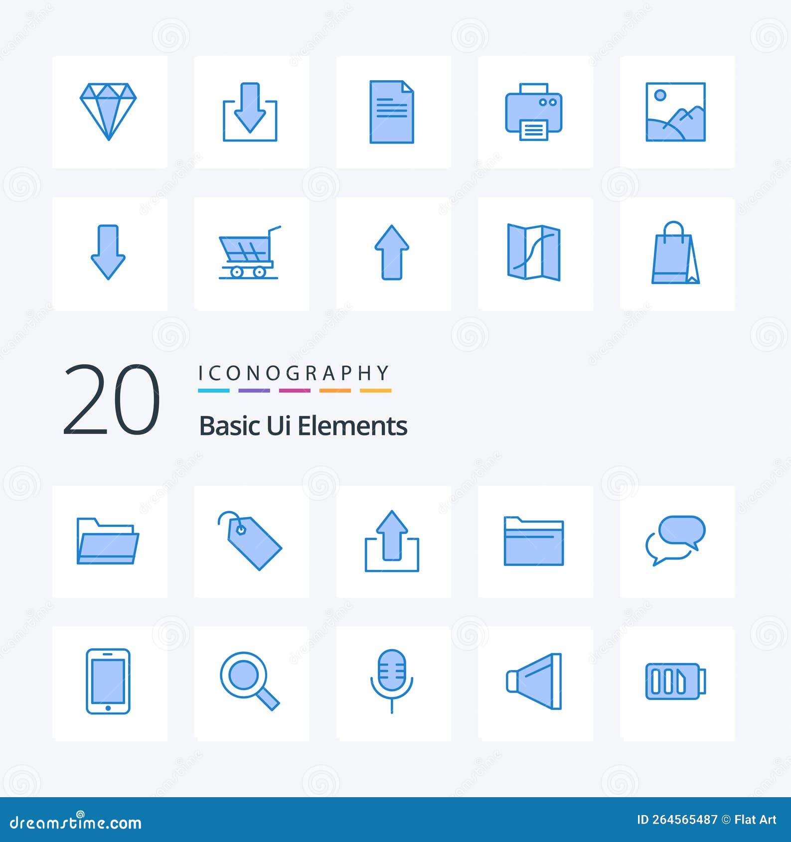 20 Basic Ui Elements Blue Color Icon Pack Like Data File Diamond Download Arrow Stock Vector ...