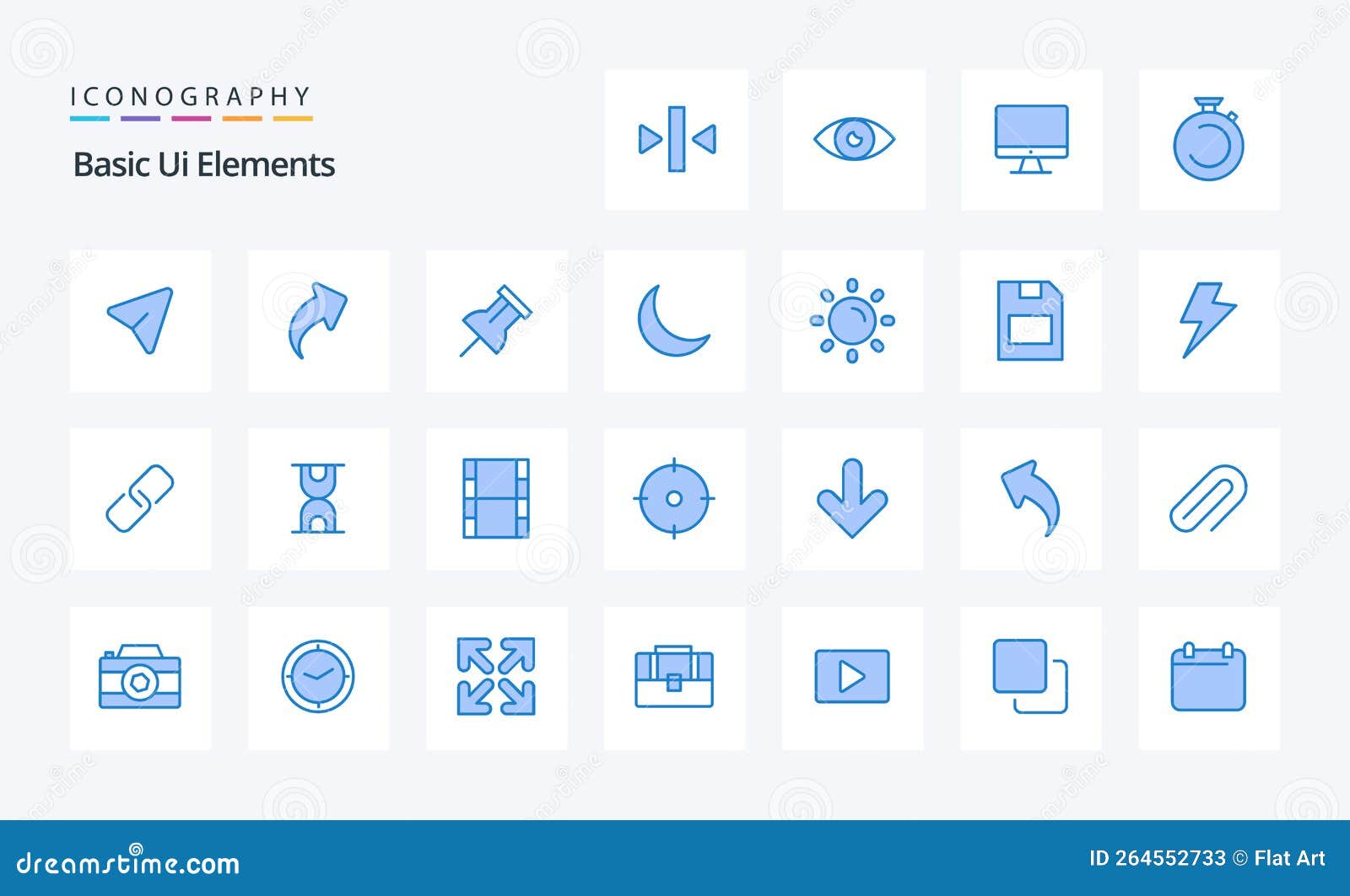 25 Basic Ui Elements Blue Icon Pack Stock Vector - Illustration of movi ...