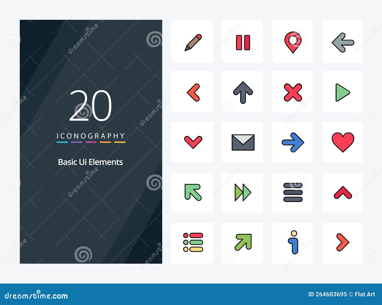 20 Basic Ui Elements Line Filled Icon for Presentation Stock Vector - Illustration of icon ...