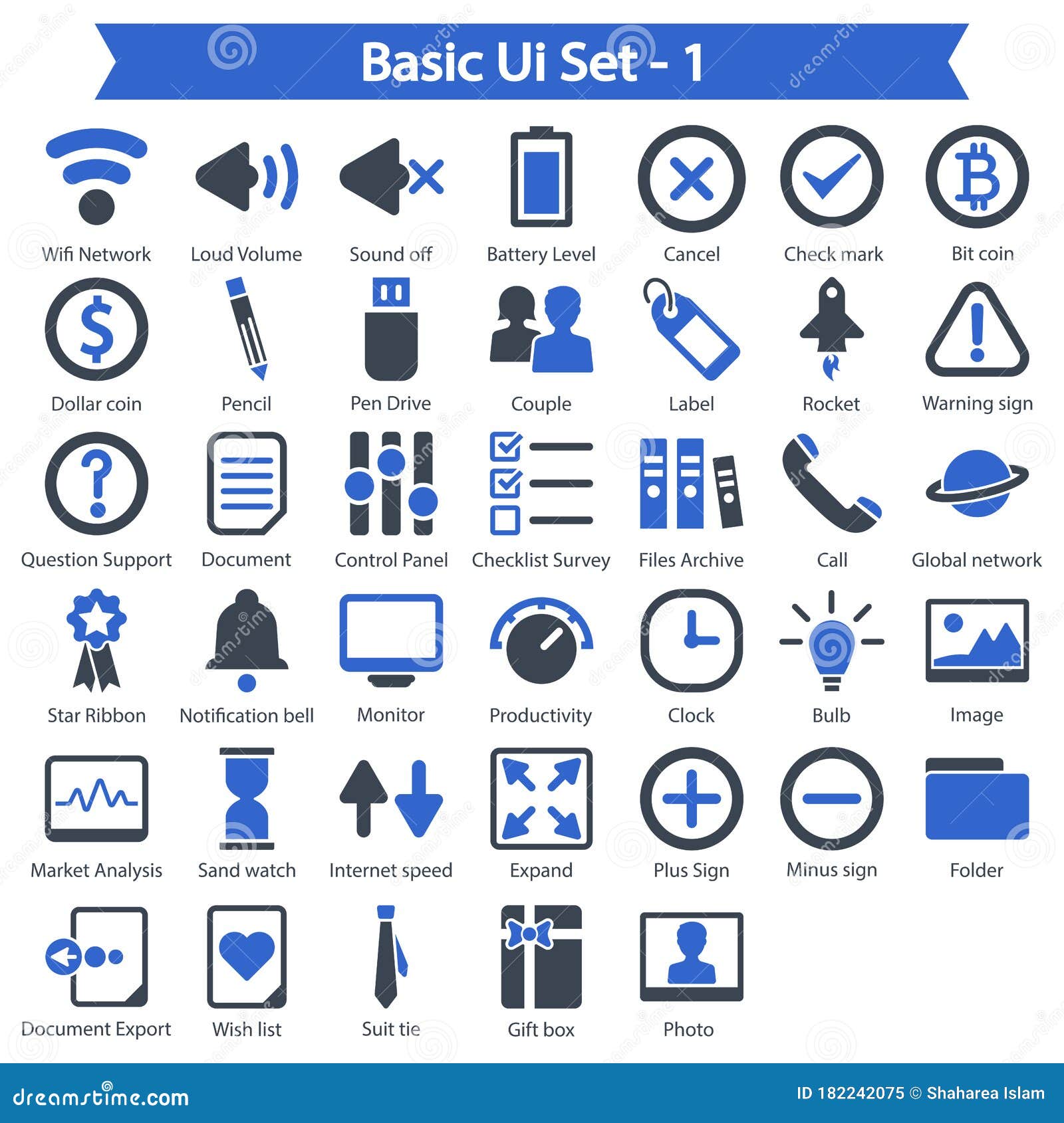 Basic Ui Icon Set - Blue Series Stock Vector - Illustration of check ...
