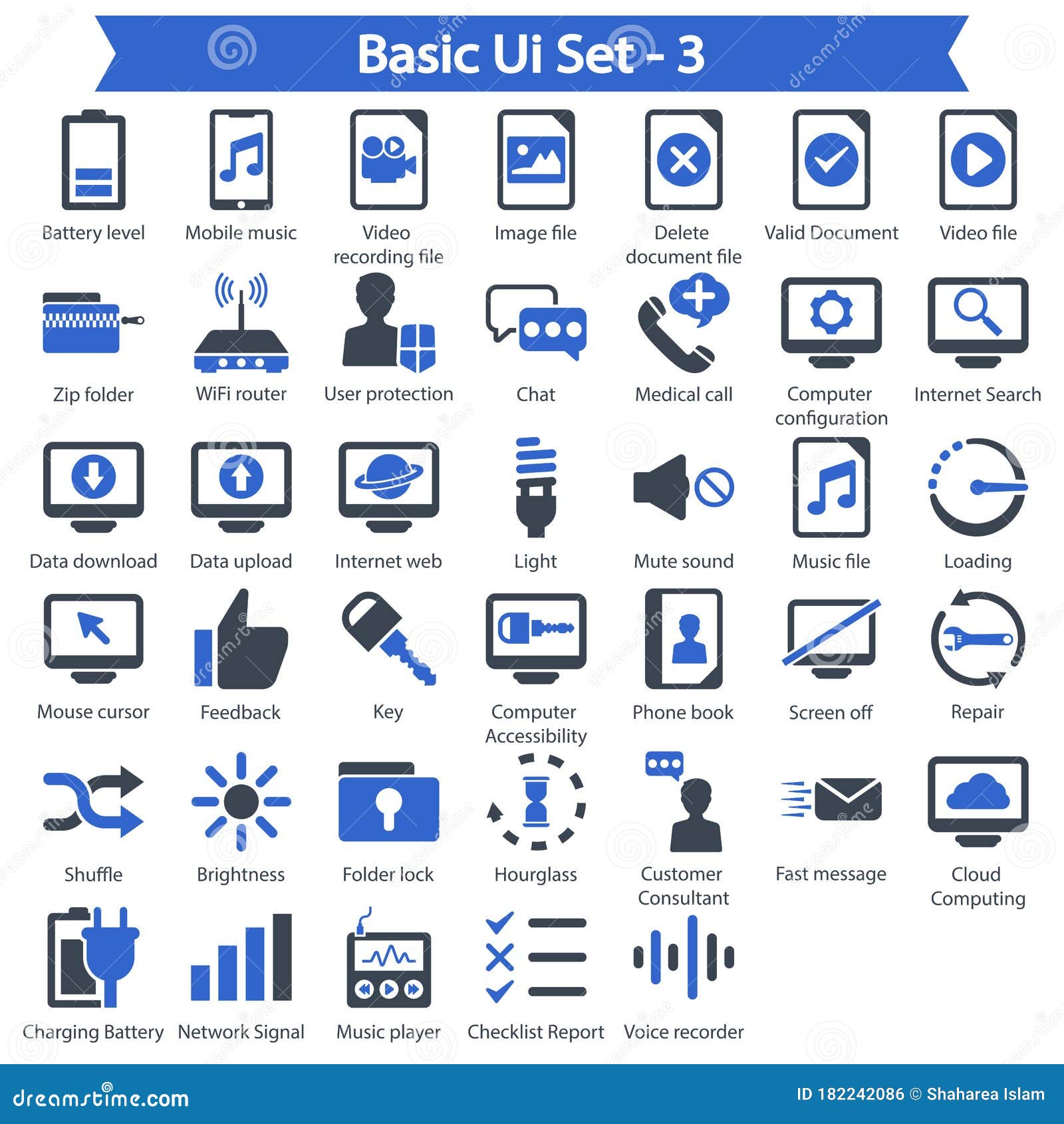 Basic Ui Icon Set - Blue Series Stock Vector - Illustration of document ...