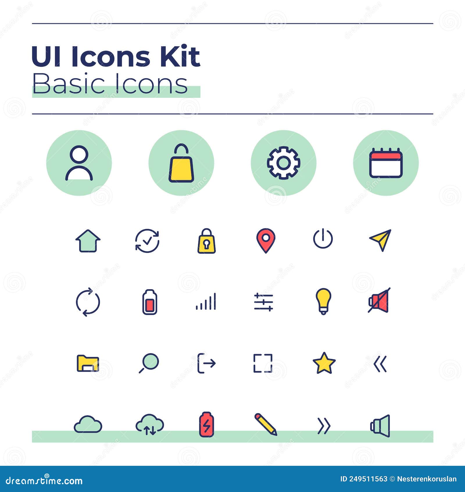 Basic UI icons kit stock vector. Illustration of lock - 249511563
