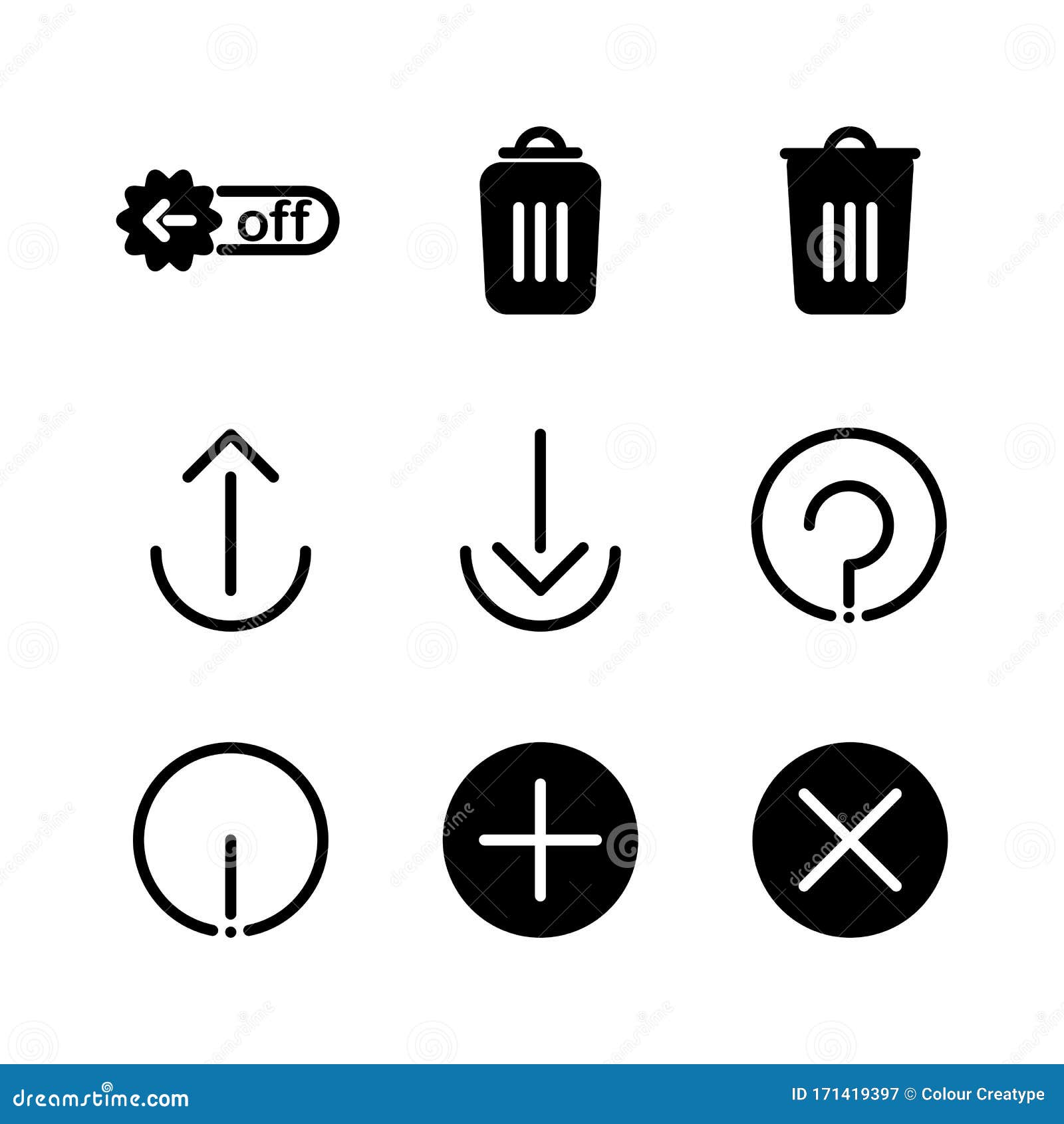 Basic User Interface Icon Set Glyph Include Control, Option, Switch, Toggle, Remove, Garbage ...