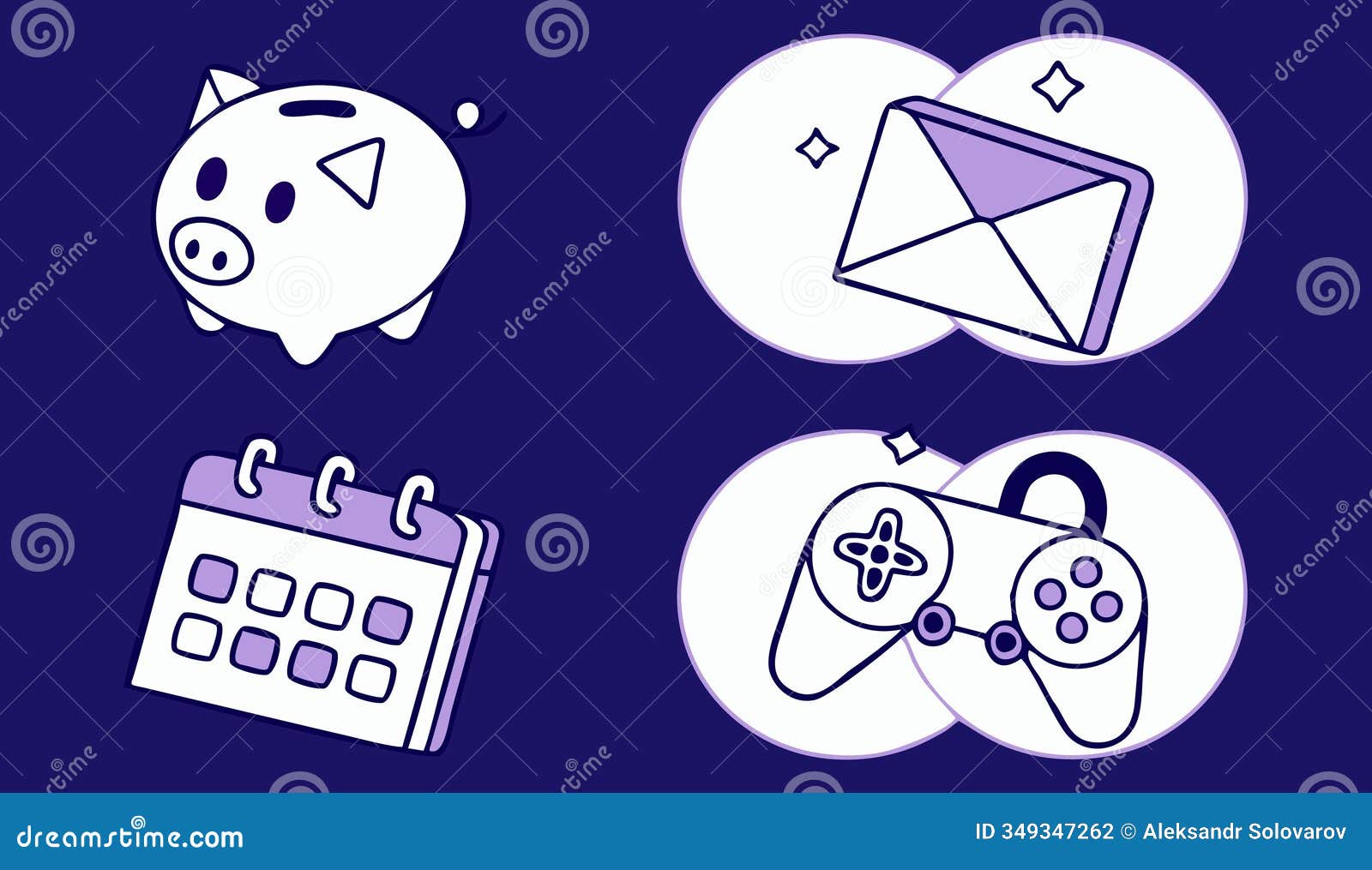 Basic Vector Drawing of a Piggy Bank, Calendar, Mail, Stock Vector ...