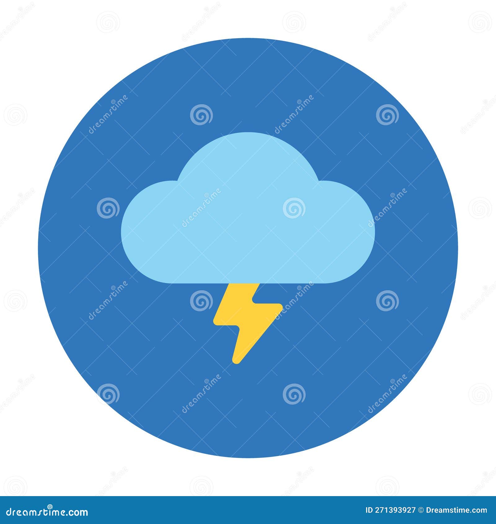 Basic Weather Icon of Thunderstorm. Cloud and Yellow Lightning on Blue Circle Stock Vector ...
