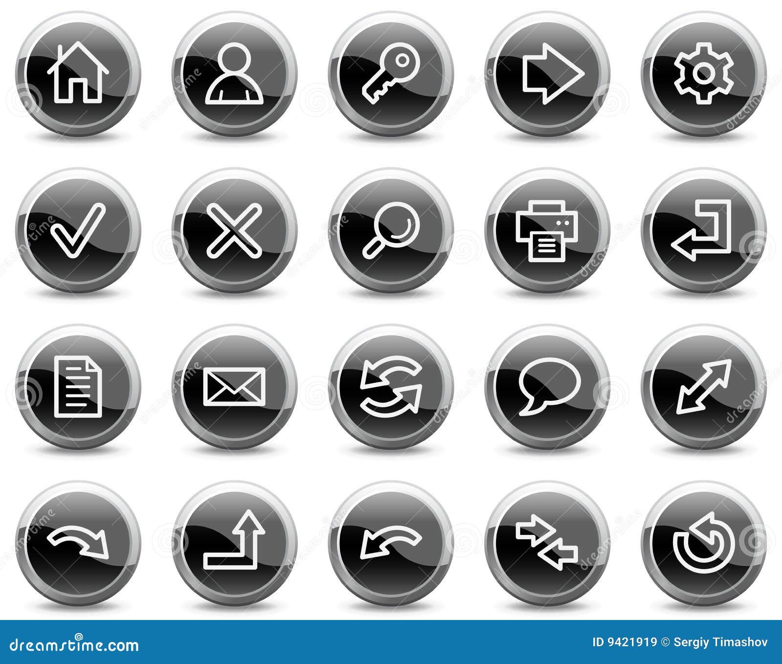 Basic Web Icons, Black Glossy Circle Buttons Stock Vector ...