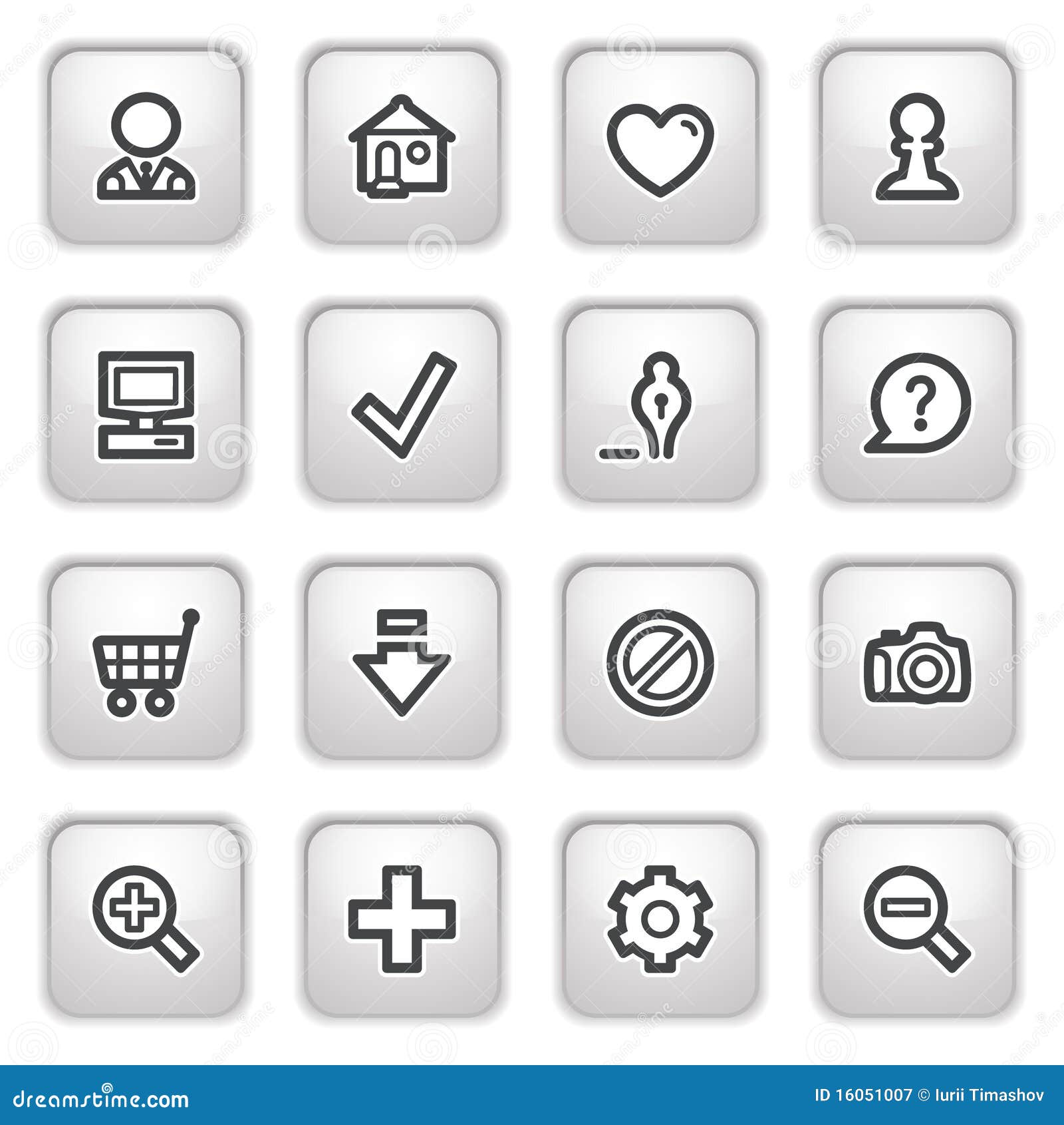 Basic Web Icons on Gray Buttons. Stock Vector - Illustration of disk ...