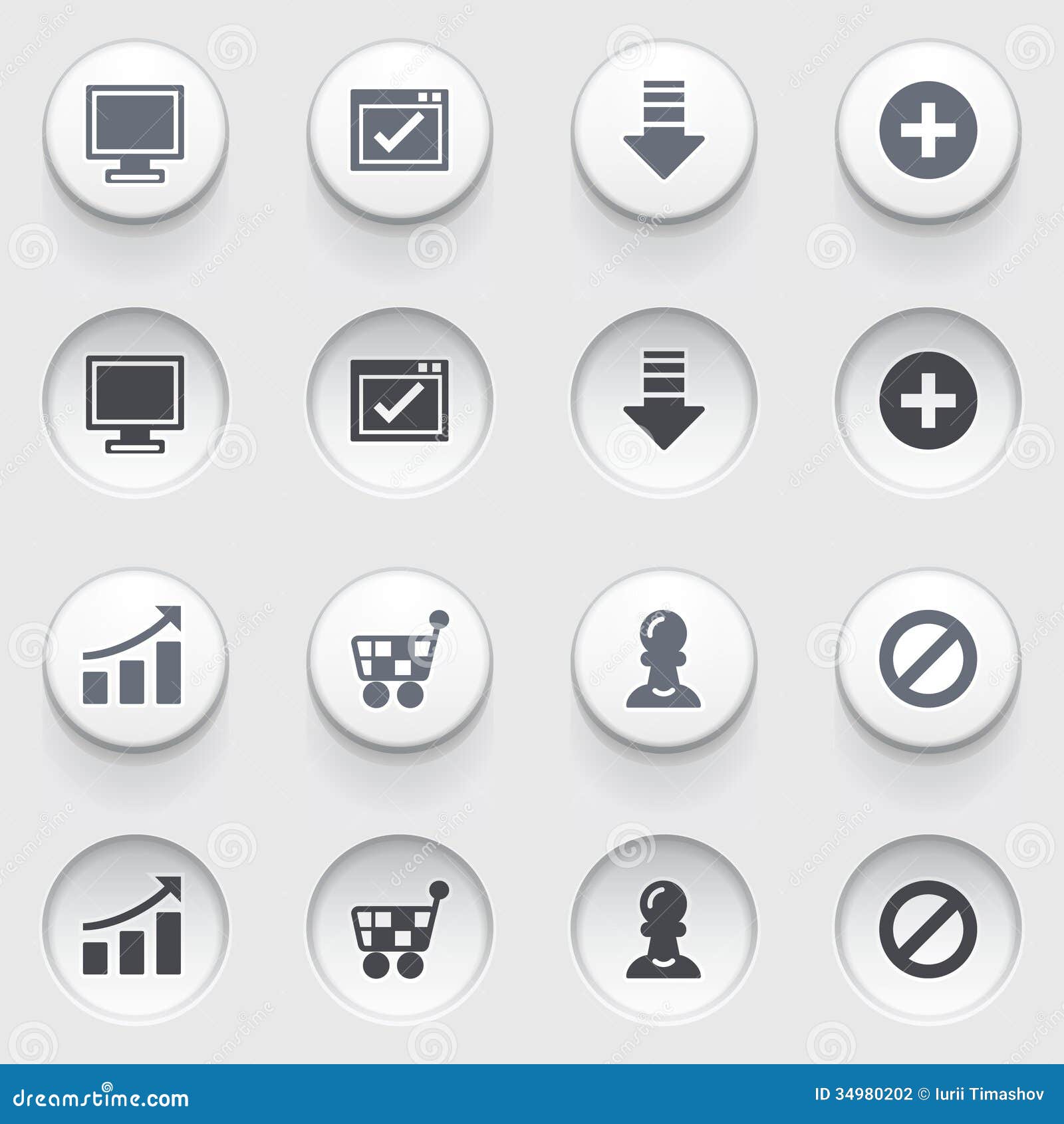 Basic Web Icons on White Buttons. Set 2. Stock Vector - Illustration of ...