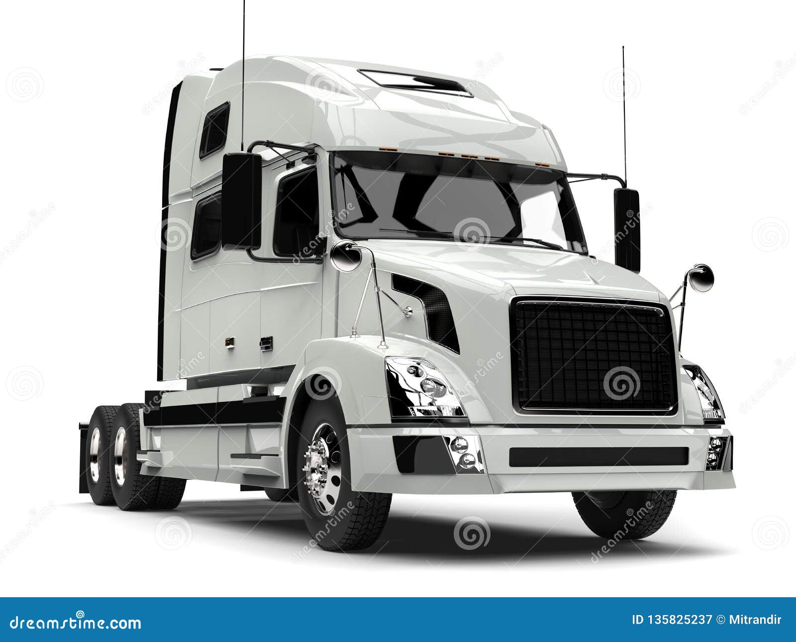 Basic White Modern Semi Trailer Truck - Top Down Front View Stock Photo ...
