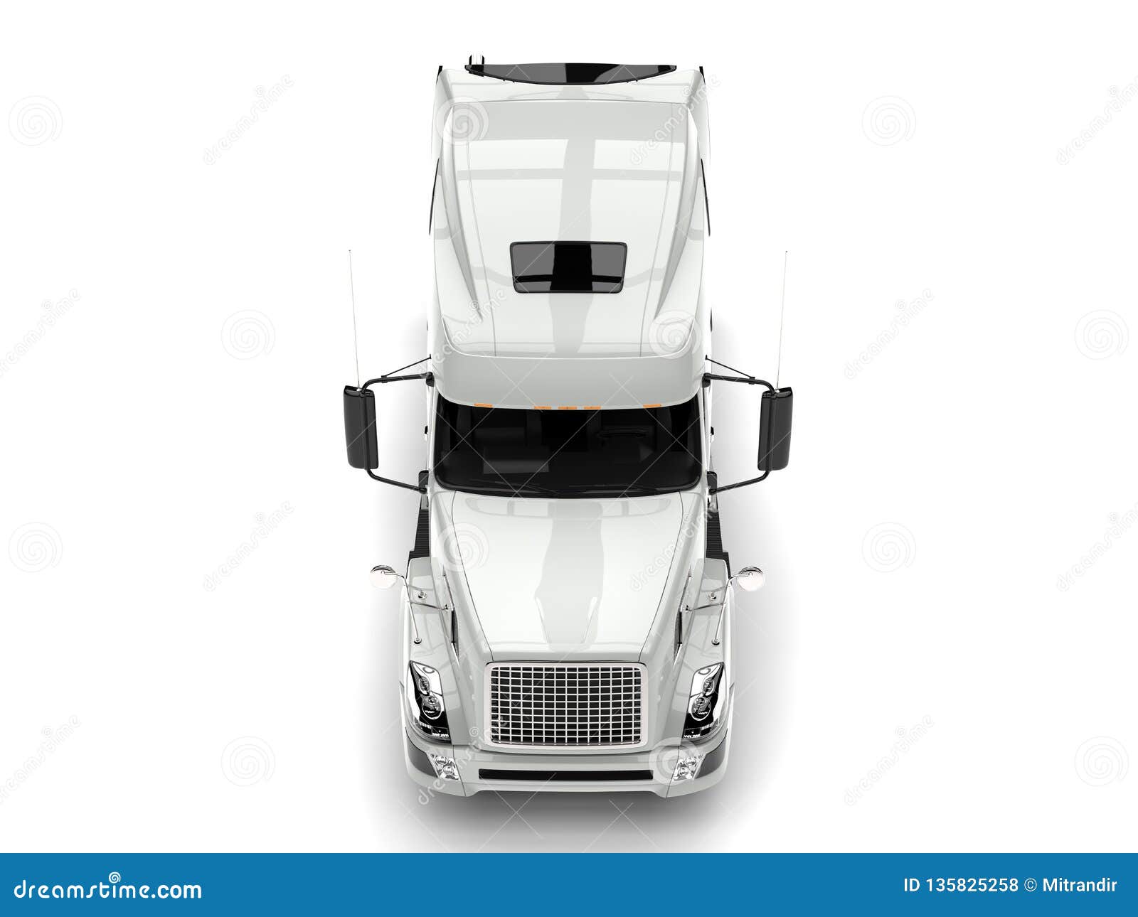 Basic White Modern Semi Trailer Truck - Top Down Front View Stock ...