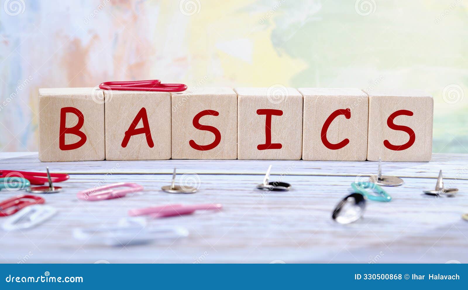 Basics Word Written Assembled from Cubes on a Yellow Background Stock ...