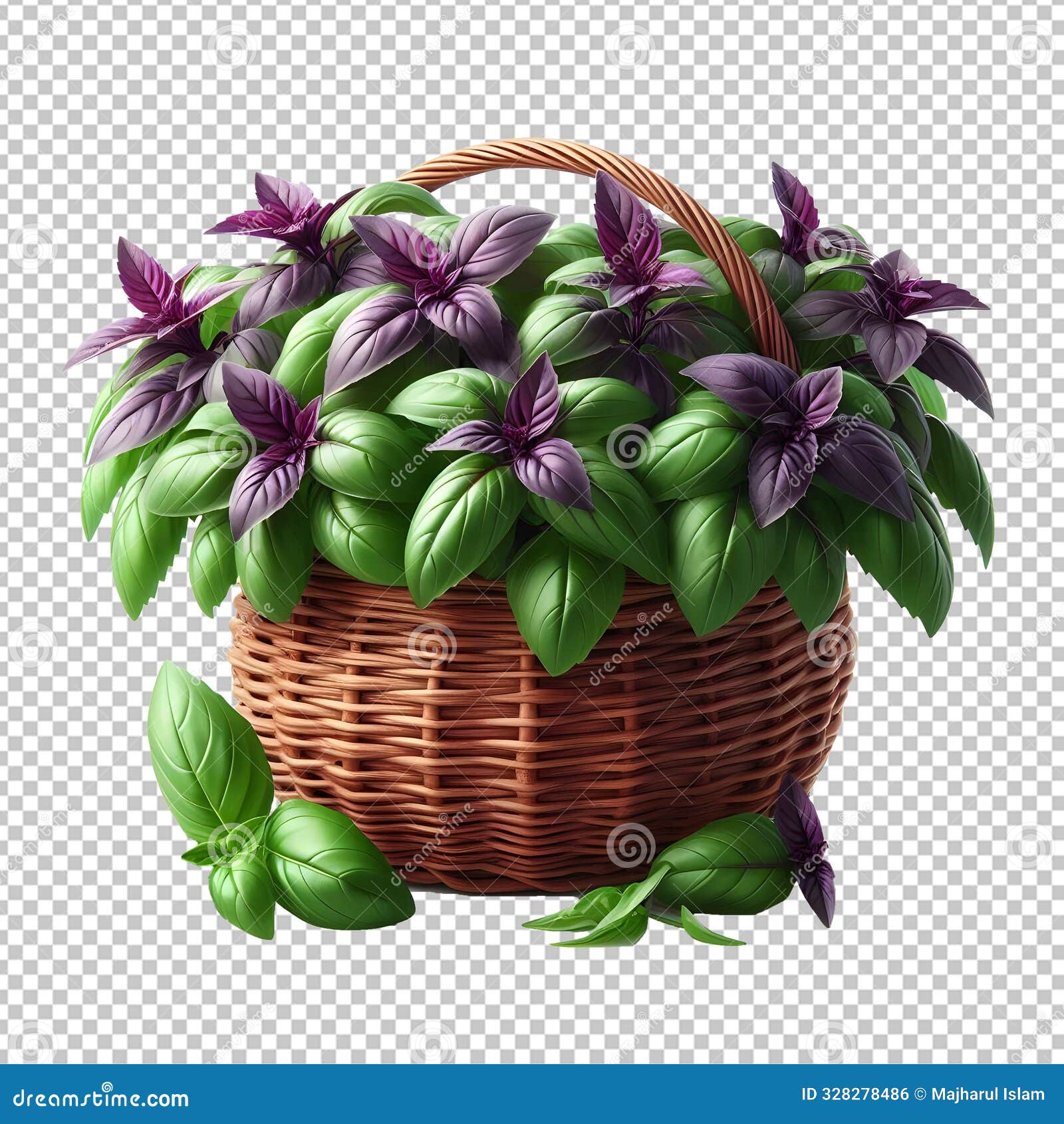 Basil in Basket Isolated on Transparent Background Stock Photo ...