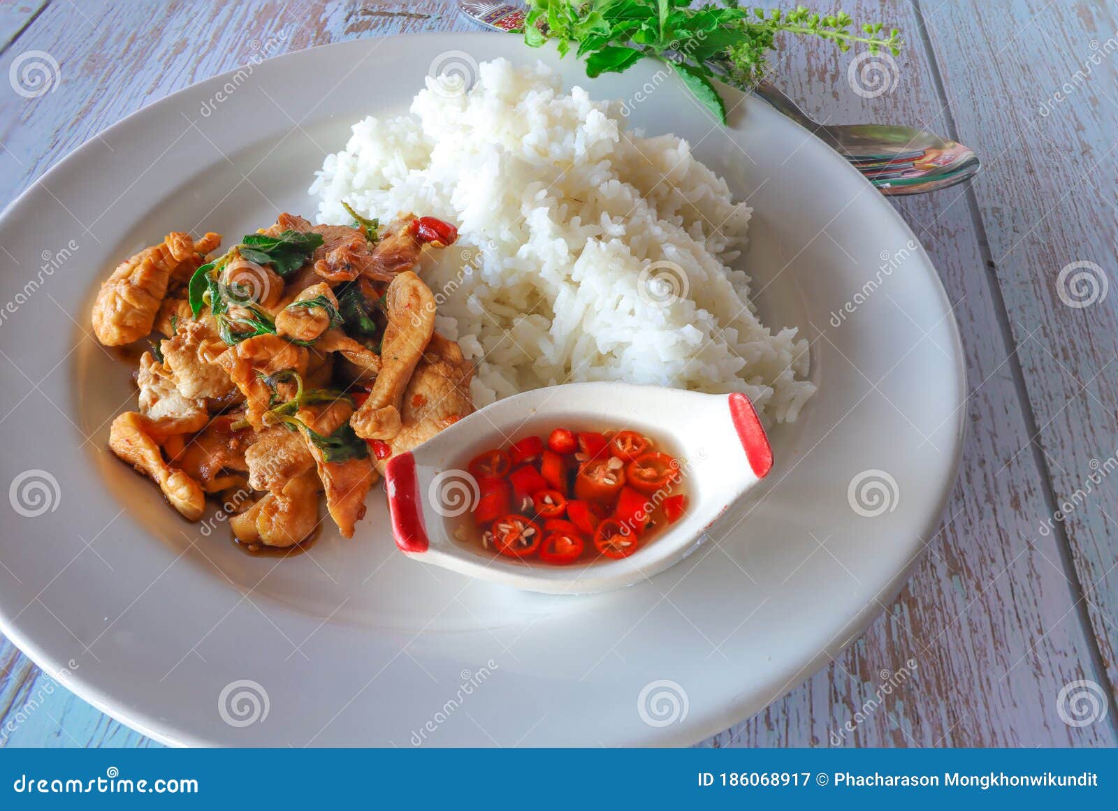 Basil, Chicken and Chilli, Fish Sauce, Thai Food Stock Image - Image of ...