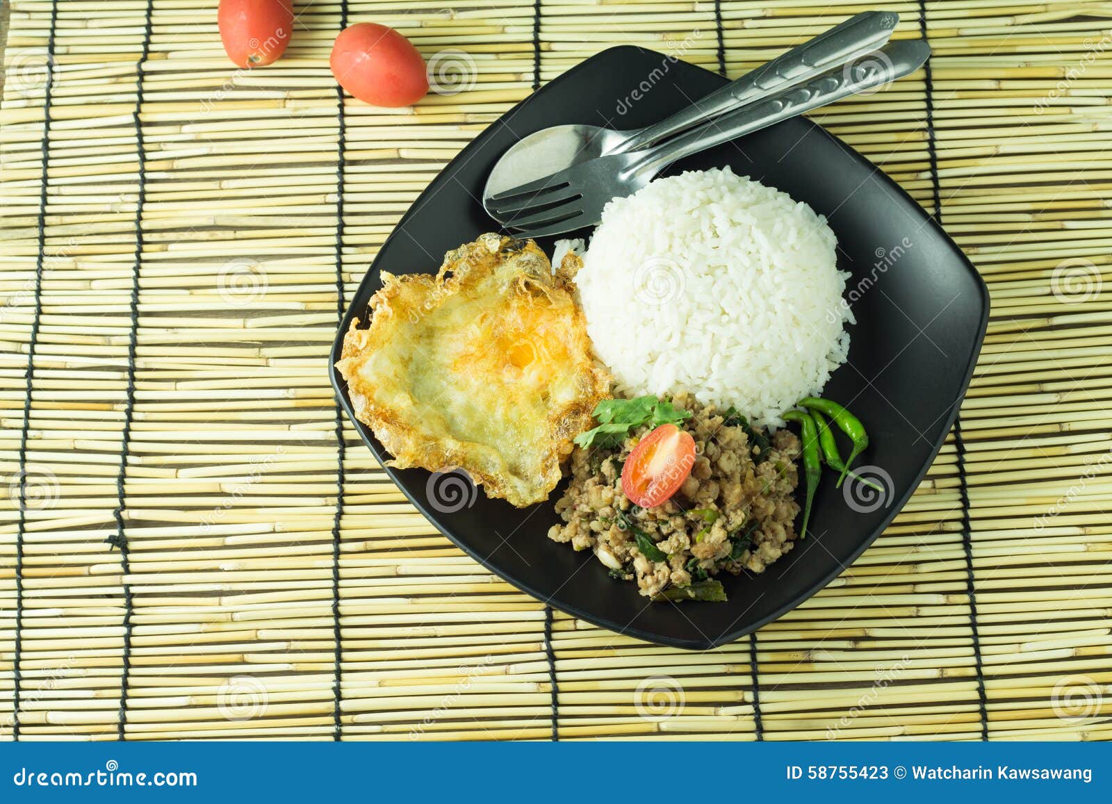Basil Fried Rice (Pad-kra-prao) Stock Image - Image of pork, cooking ...