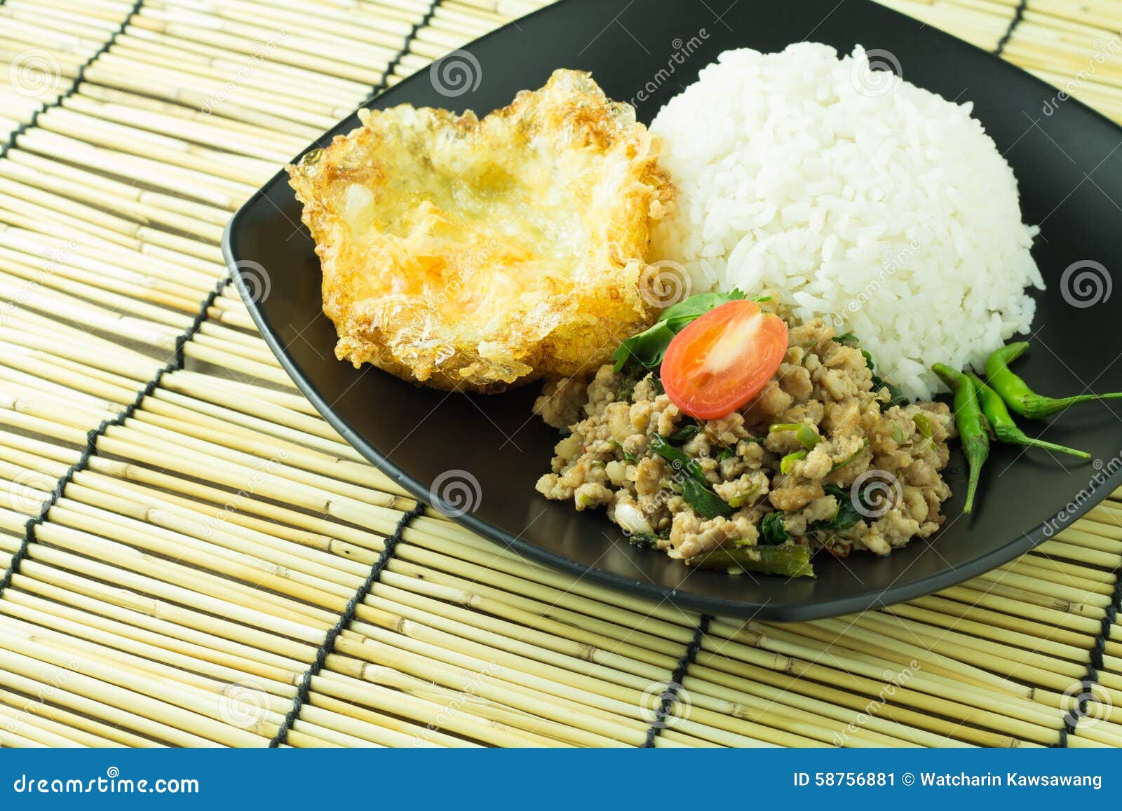 Kao Pad Kra Prao Or Thai Rice With Pork And Basil. Stock Photo ...