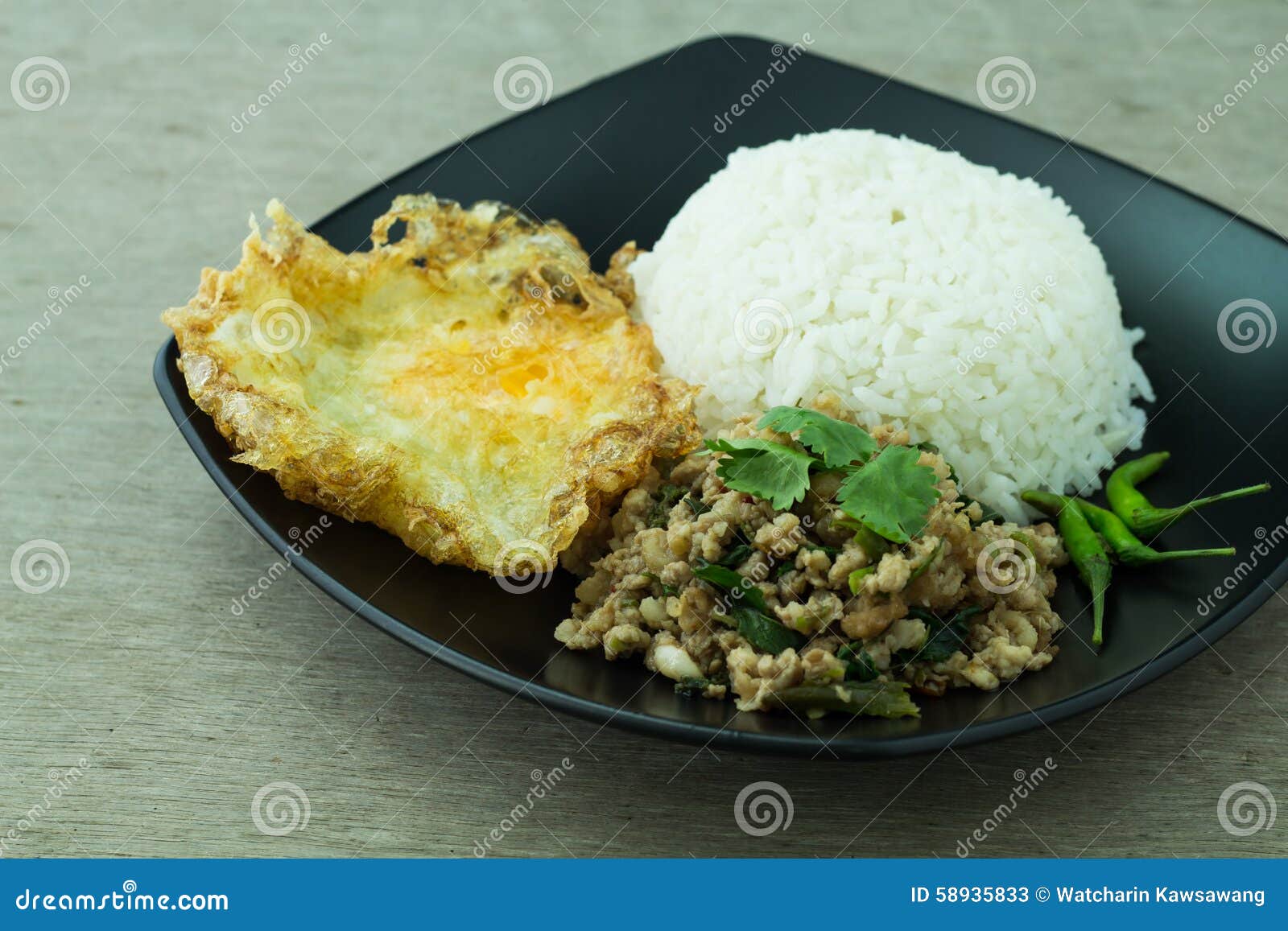 Basil Fried Rice (Pad-kra-prao) Stock Image - Image of fresh, rice ...