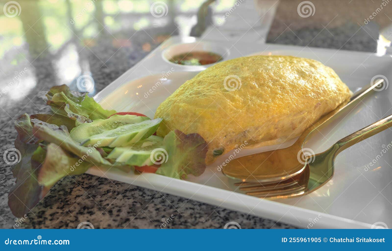 Basil Fried Rice with Pork in Omelette Stock Image - Image of plate ...