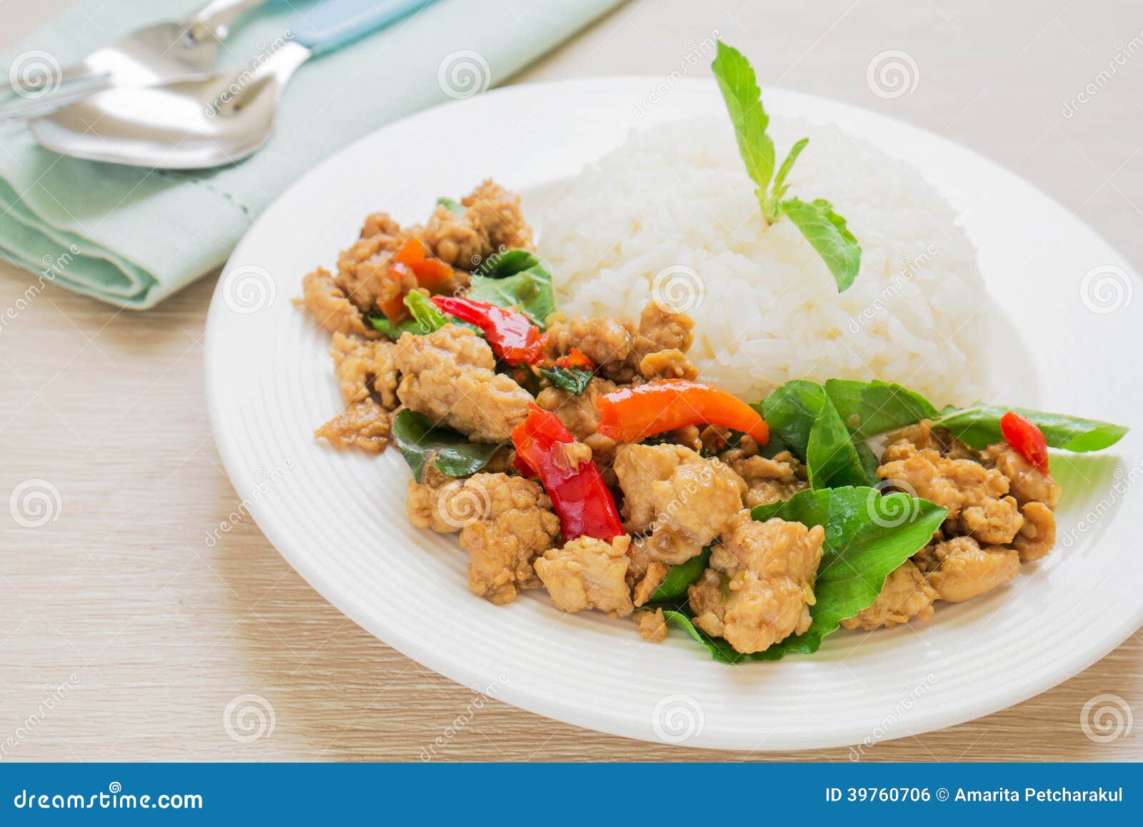Basil Fried Rice with Pork, Thai Food Stock Photo - Image of spicy ...