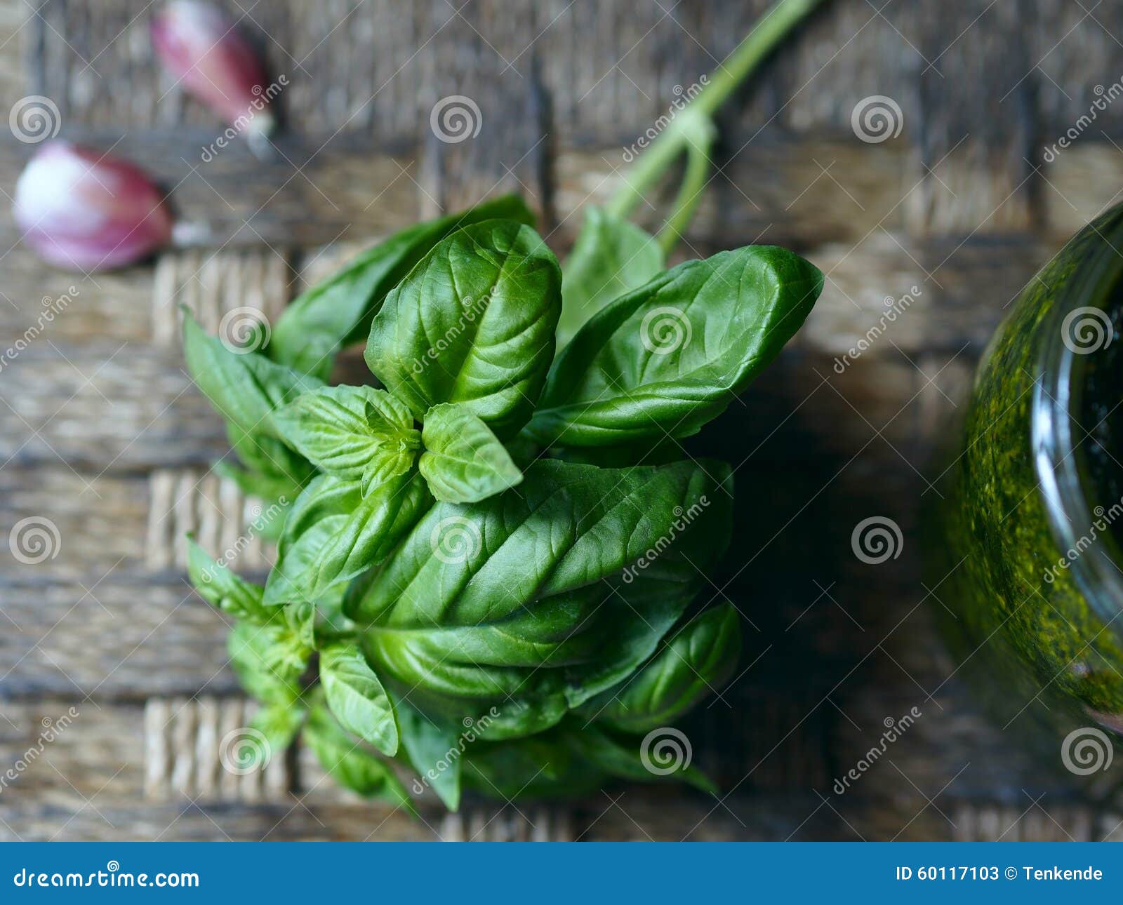 Basil herb on wattled stock image. Image of ingredient - 60117103