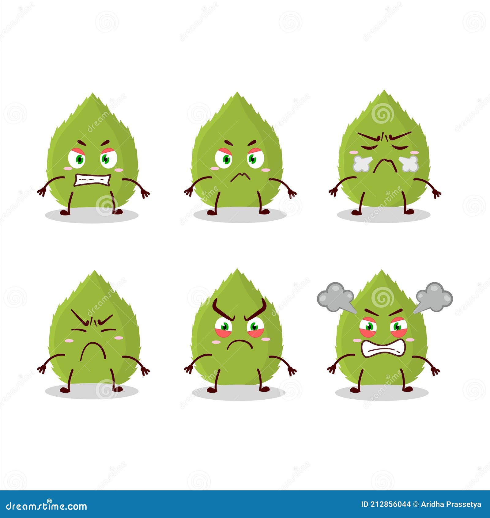 Basil Leaves Cartoon Character with Various Angry Expressions Stock ...