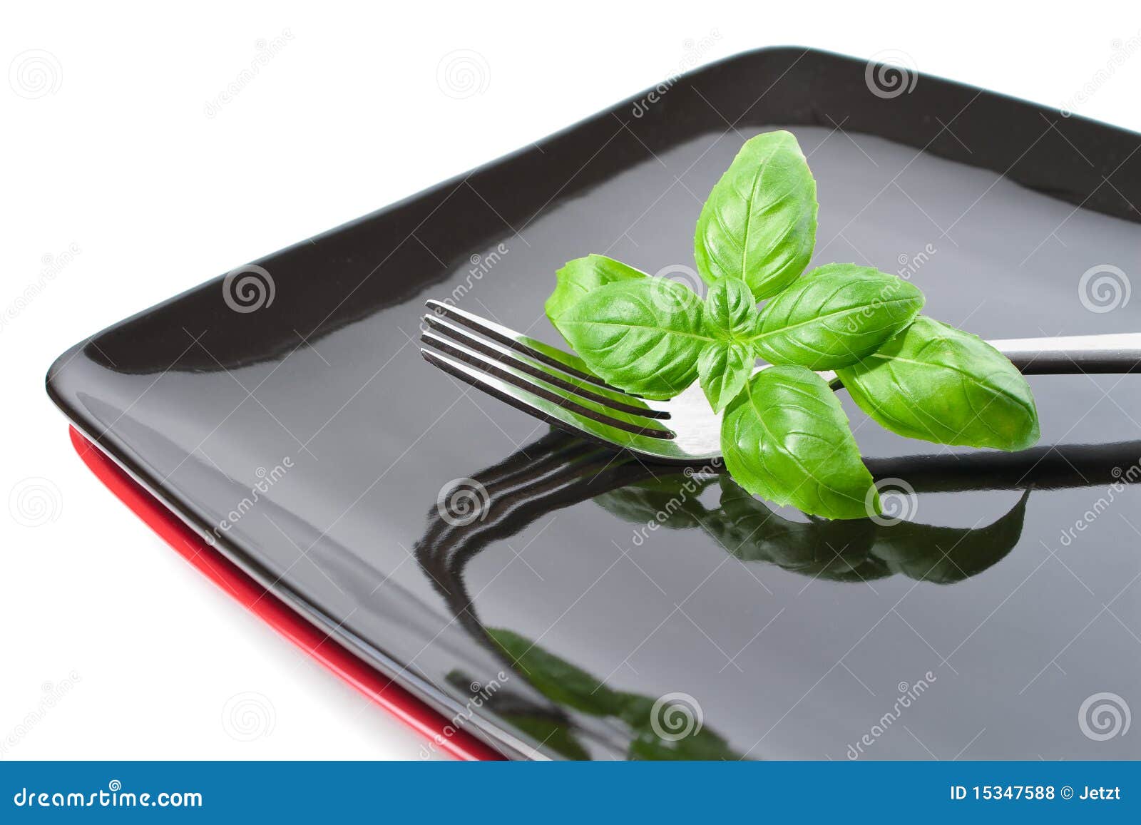 Basil leaves on a plate stock photo. Image of isolated - 15347588