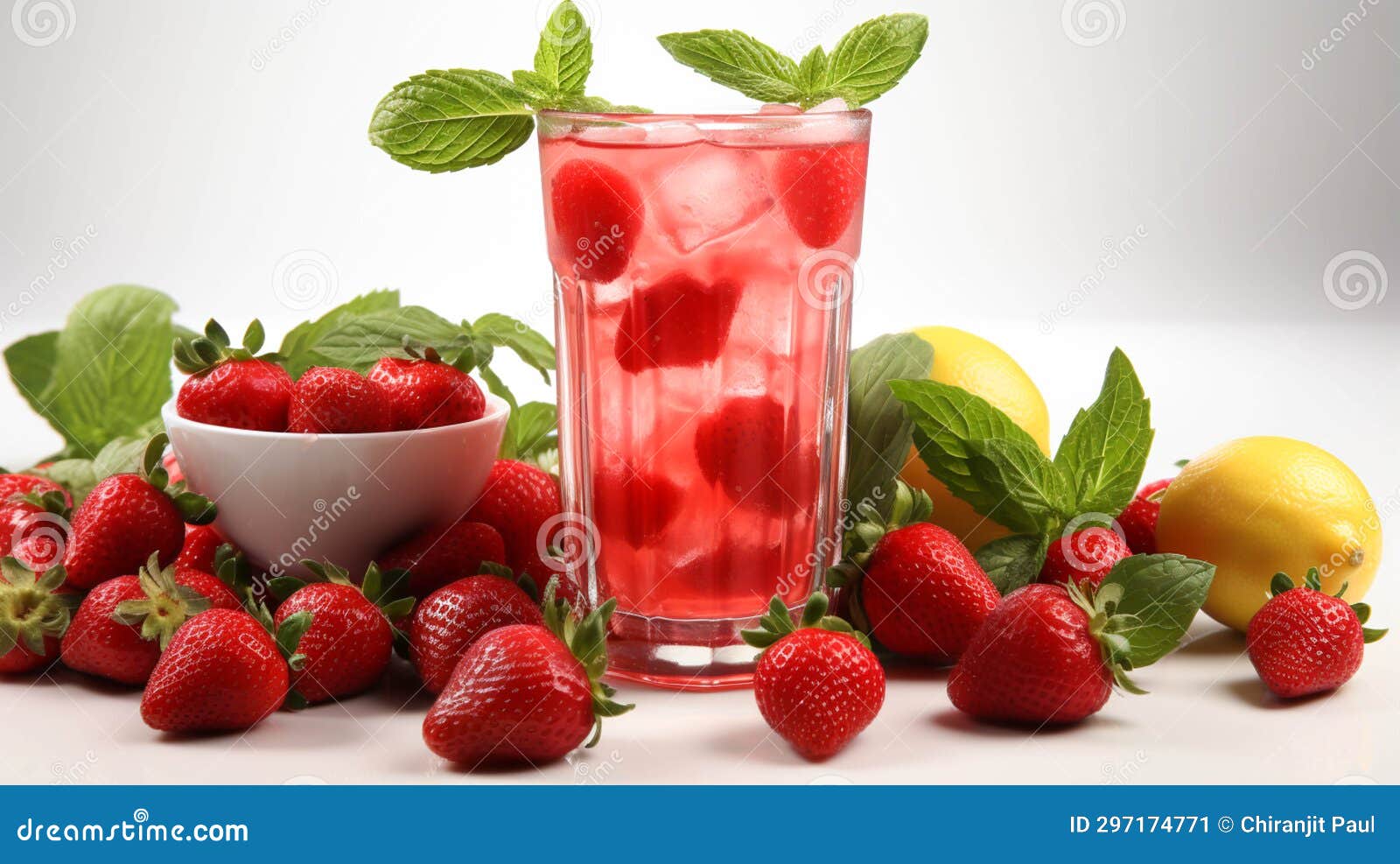 Basil Lemonade with Strawberry on White Background Stock Image - Image ...