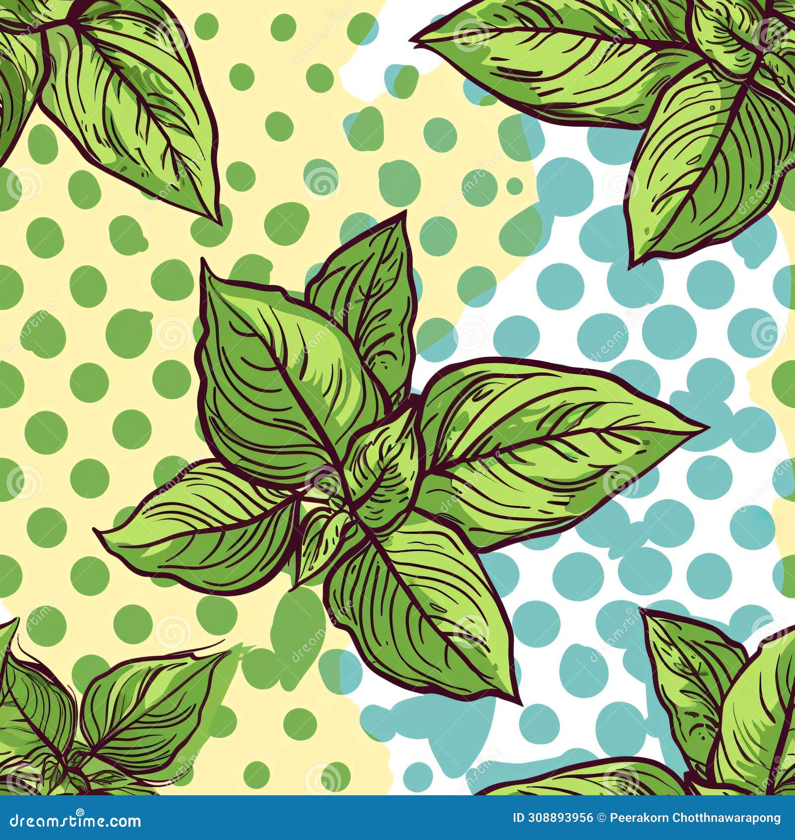 Basil Vegetable Seamless Patterns, Herbs and Spices Patterns Hand ...