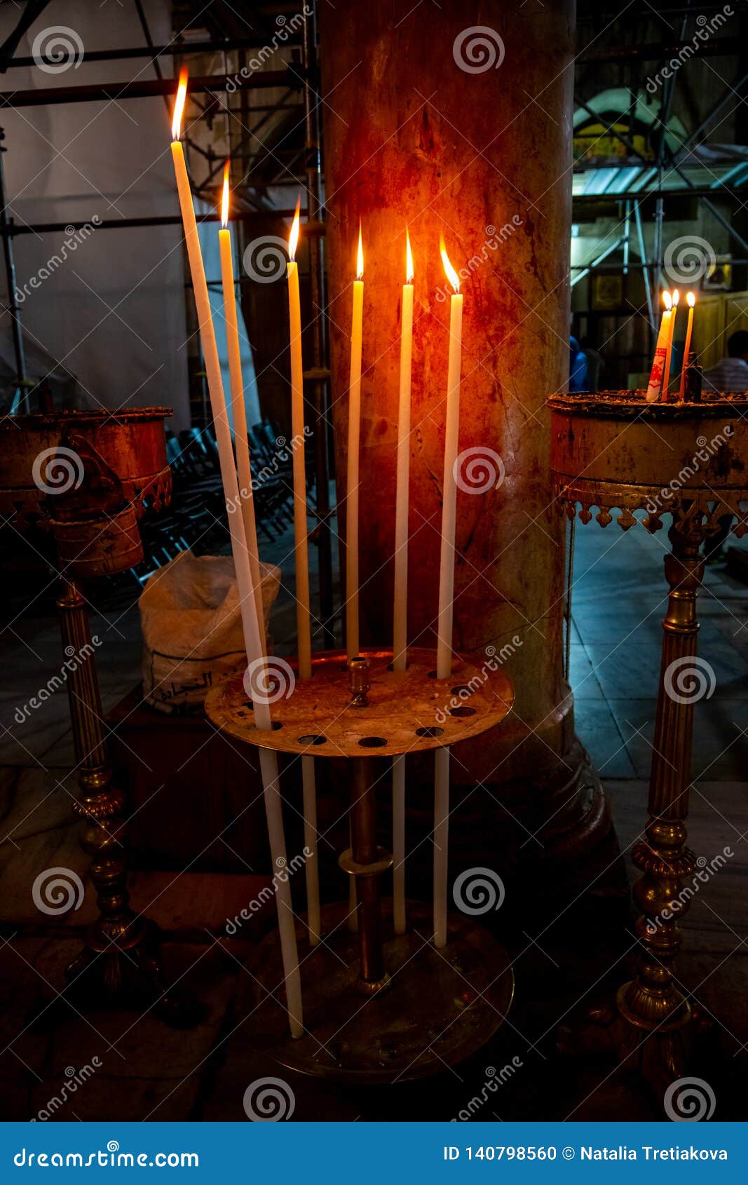 Basilica of the Nativity. Burning Candle Stock Photo - Image of ...