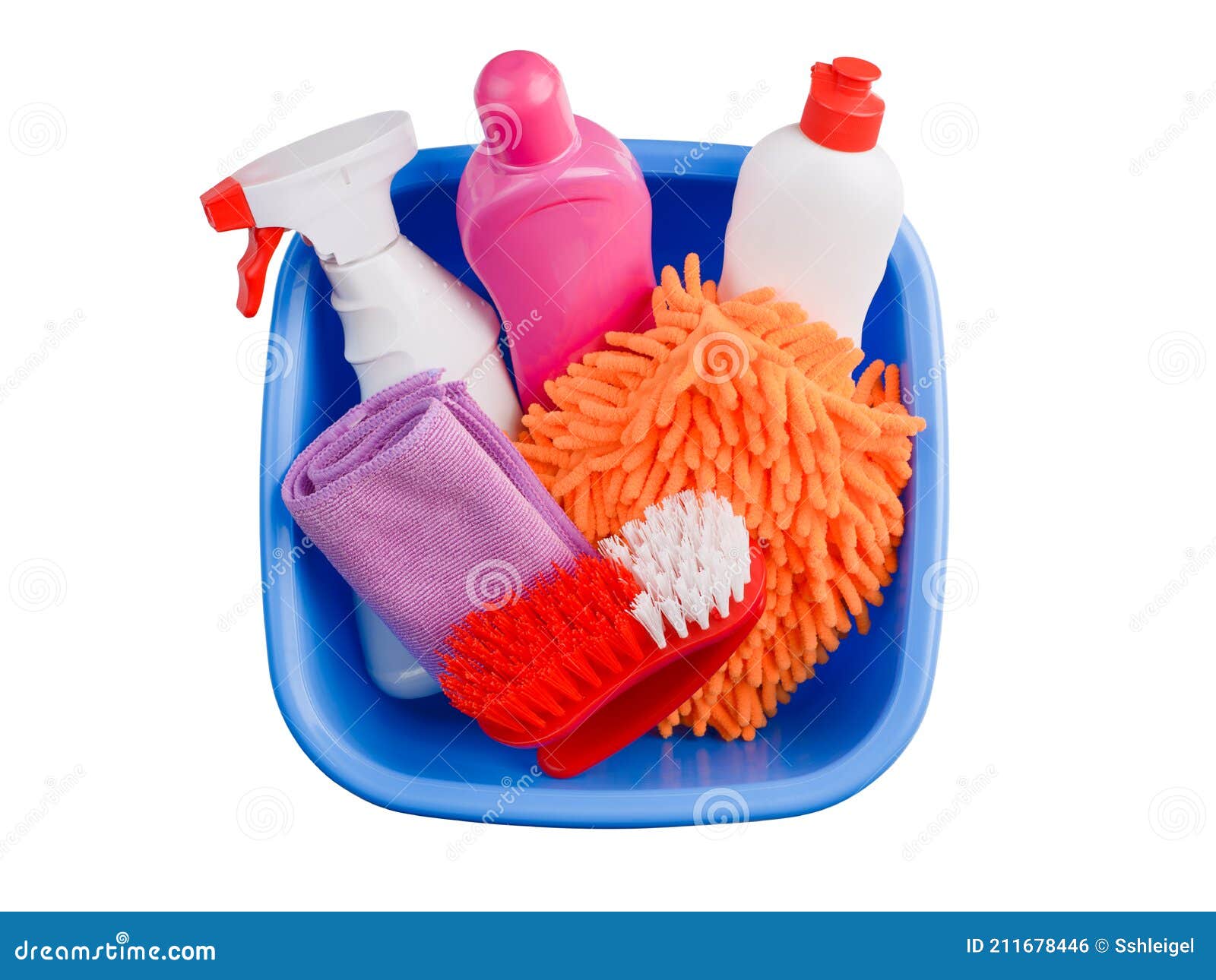 Basin with Cleaning Supplies Isolated on White Background Stock Photo ...
