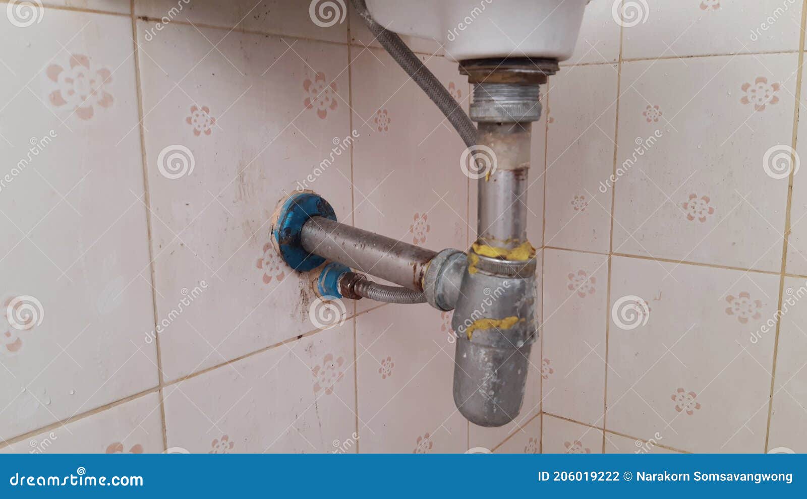 Basin Pipe and Insert Washbasin in Bathroom. Stock Photo - Image of ...