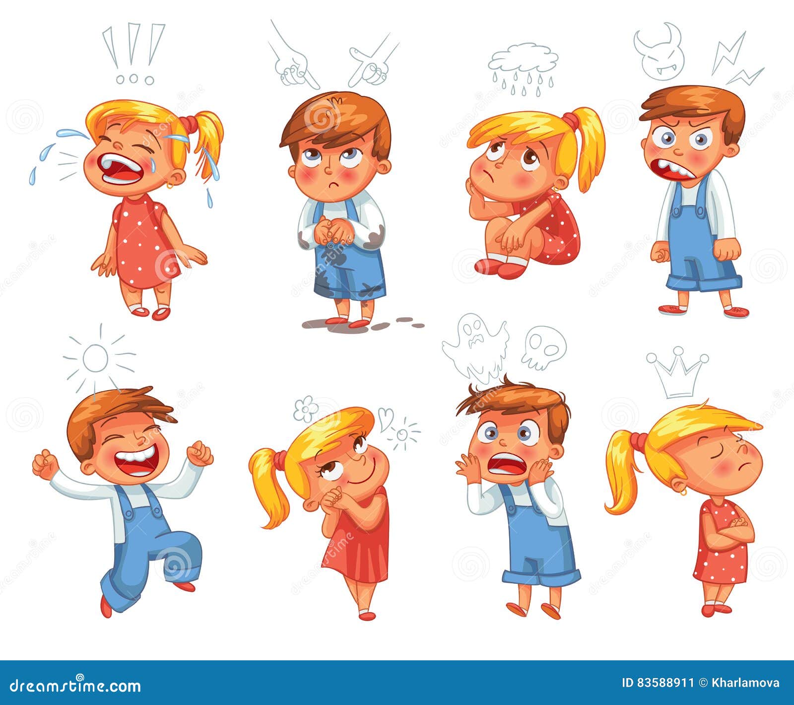 Basisemoties Grappig Beeldverhaalkarakter Vector Illustratie ...