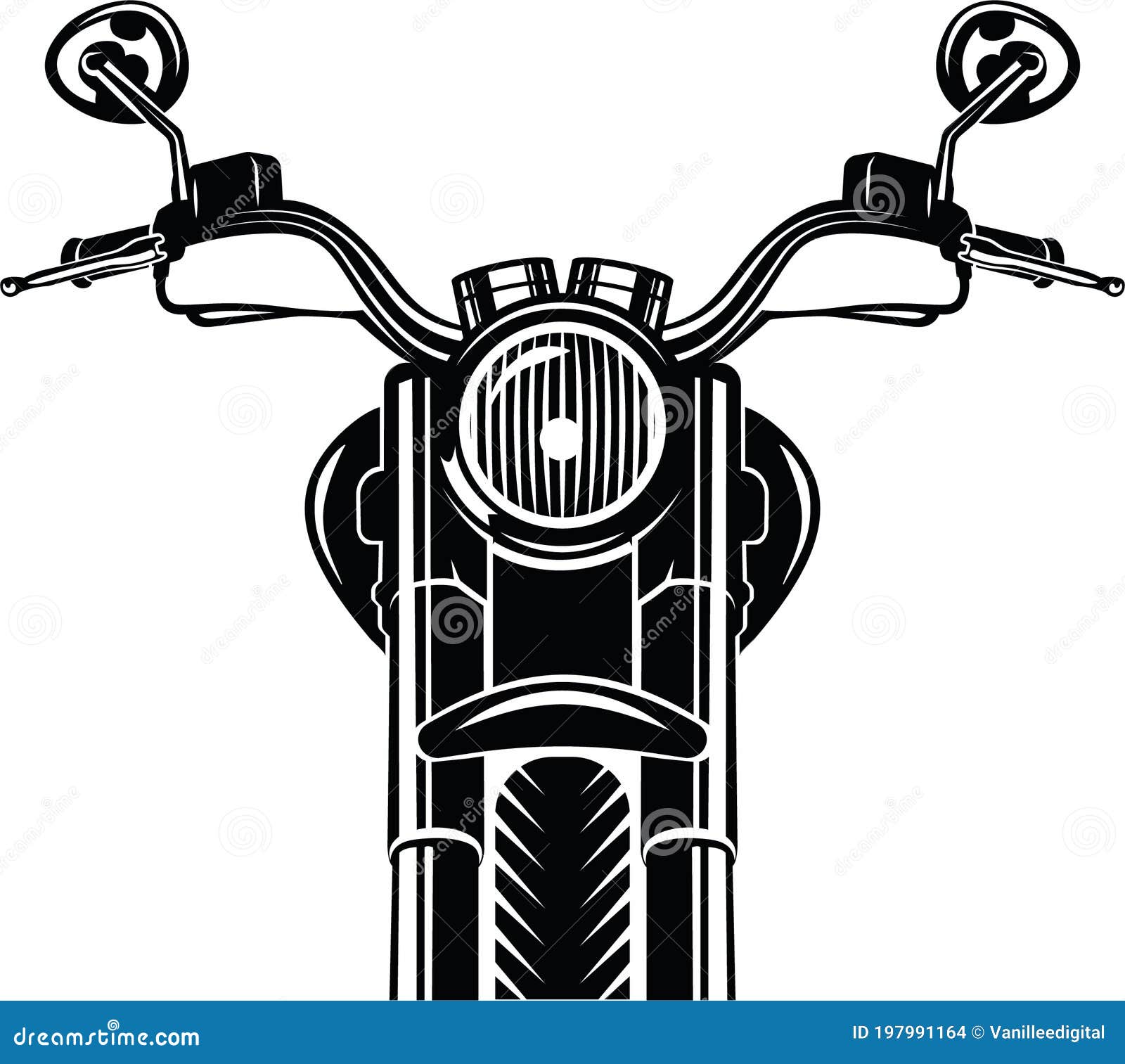 Retro Motorcycle Vector Illustration, Front View of a Classic Motorbike ...