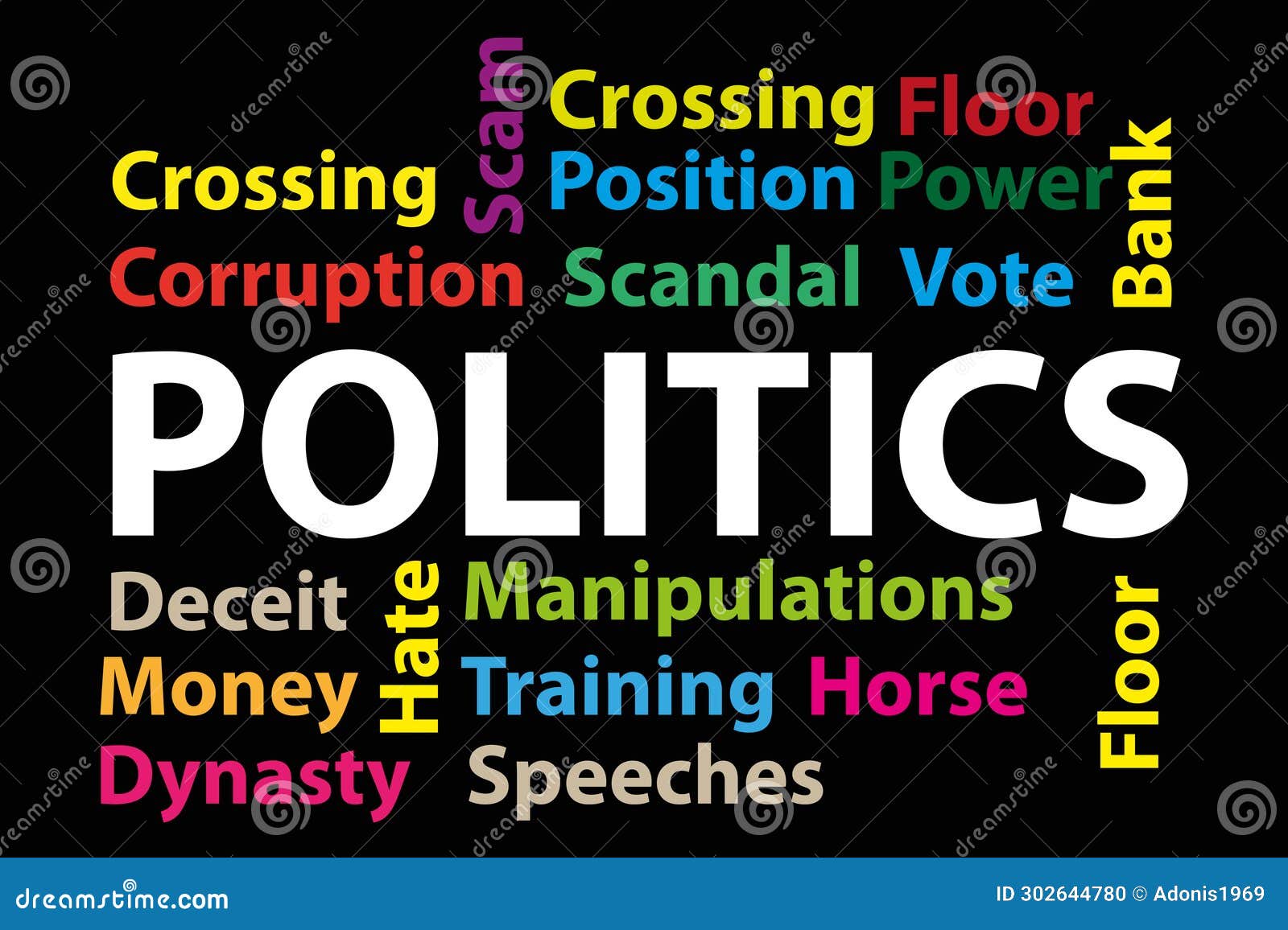 Politics Word Cloud on Black Stock Illustration - Illustration of ...